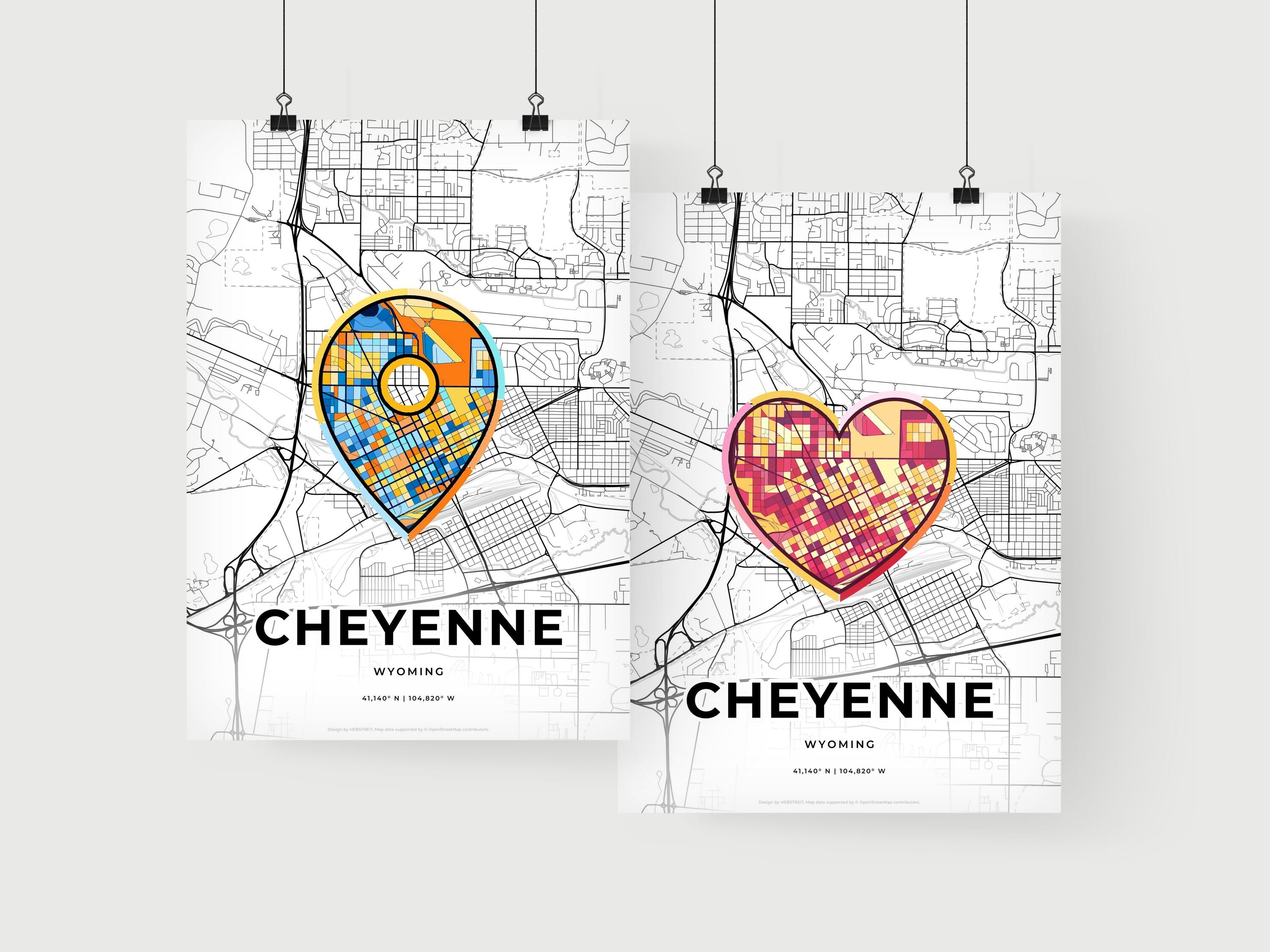 Cheyenne Wyoming, Minimal Art Map With A Colorful Icon – HEBSTREIT
