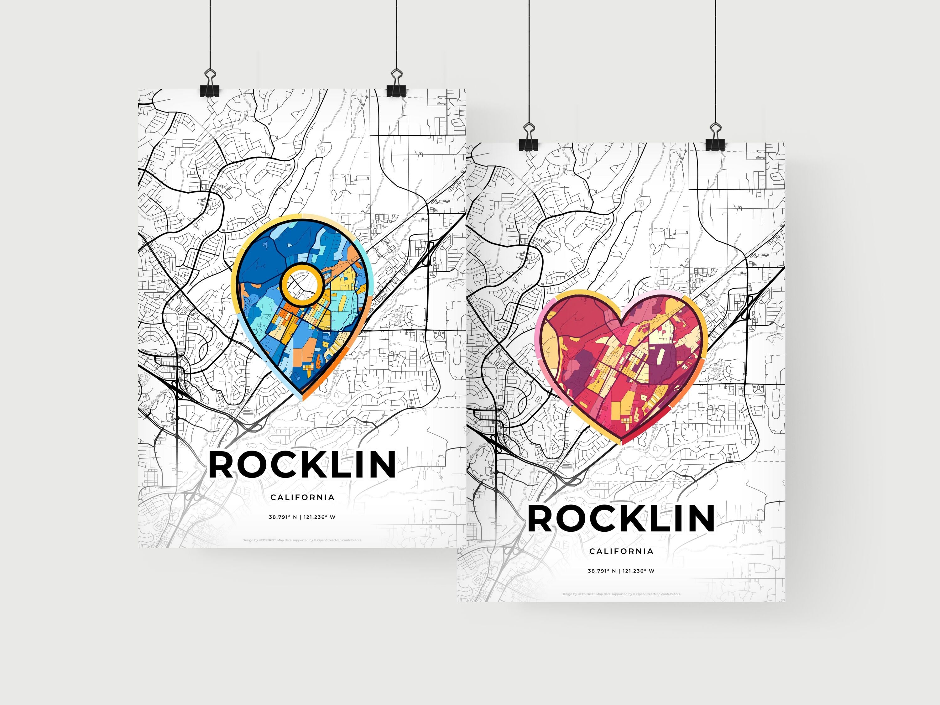 Rocklin California, Minimal Art Map With A Colorful Icon – HEBSTREIT