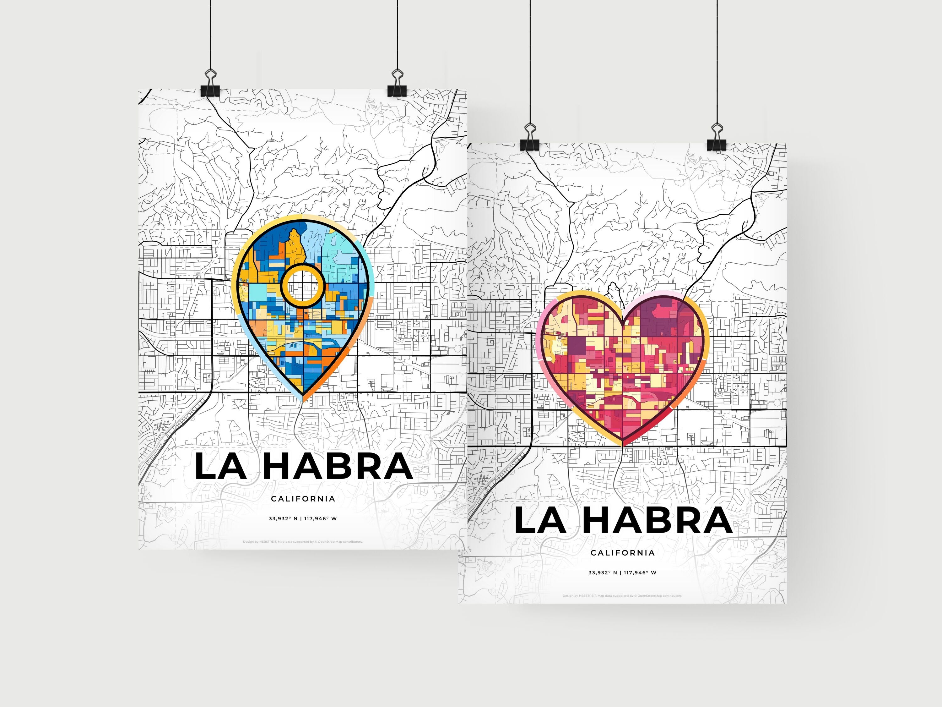 Art Map of La Habra California, Minimal Art Map With A Colorful Icon ...
