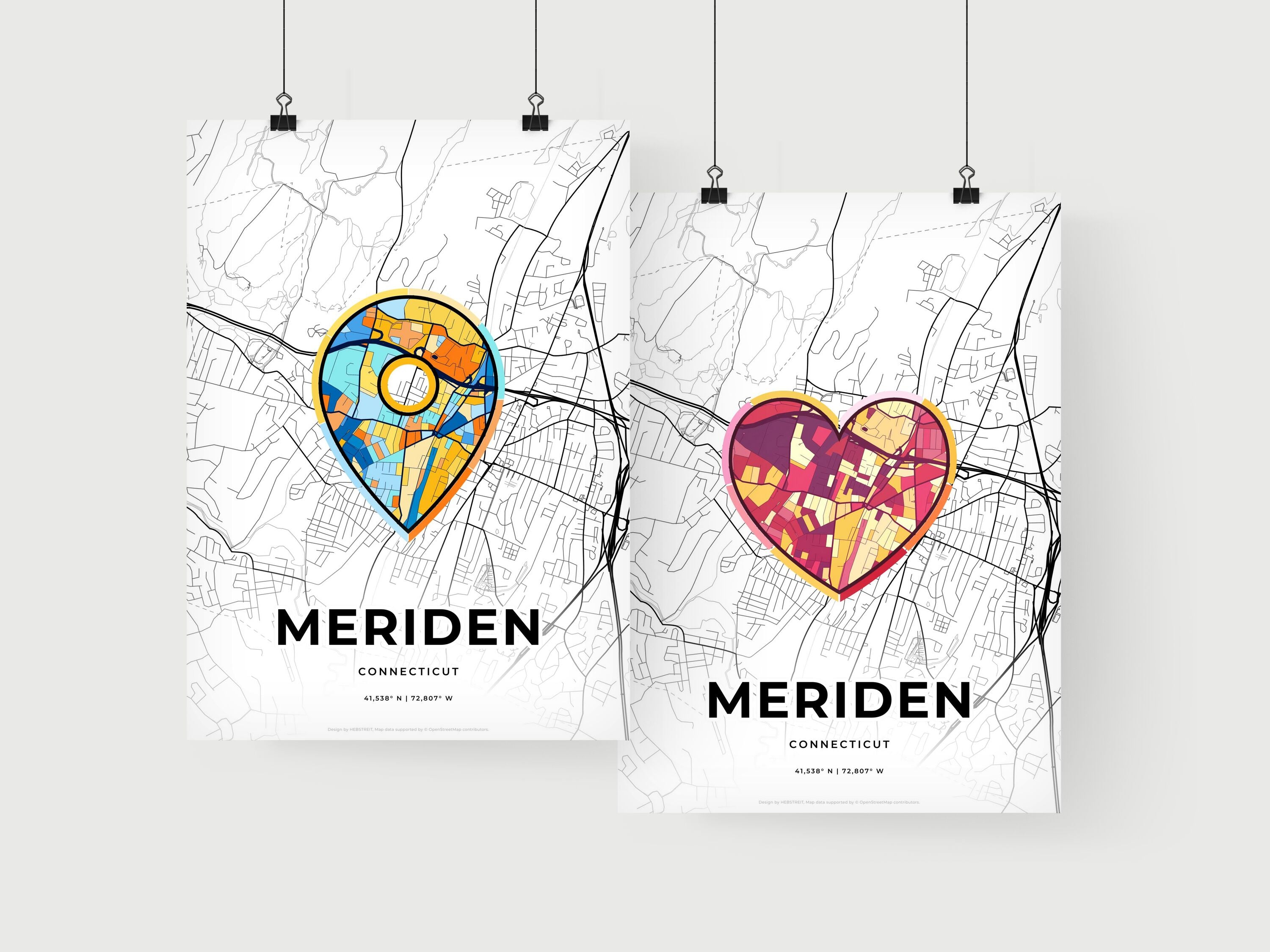 MERIDEN UNITED STATES minimal art map with a colorful icon. Creative ...