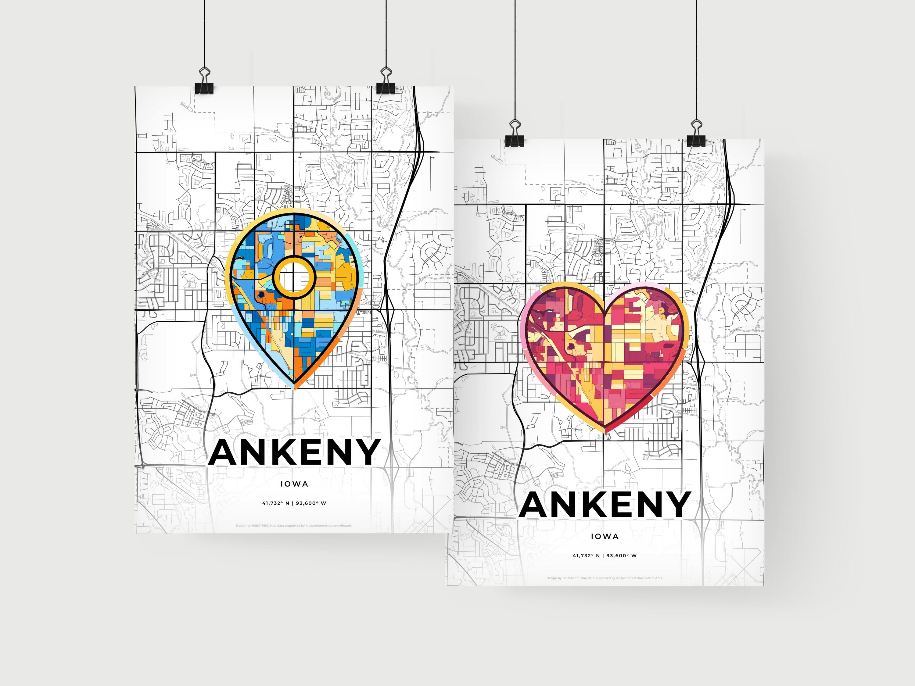 ANKENY UNITED STATES minimal art map with a colorful icon. Creative ...