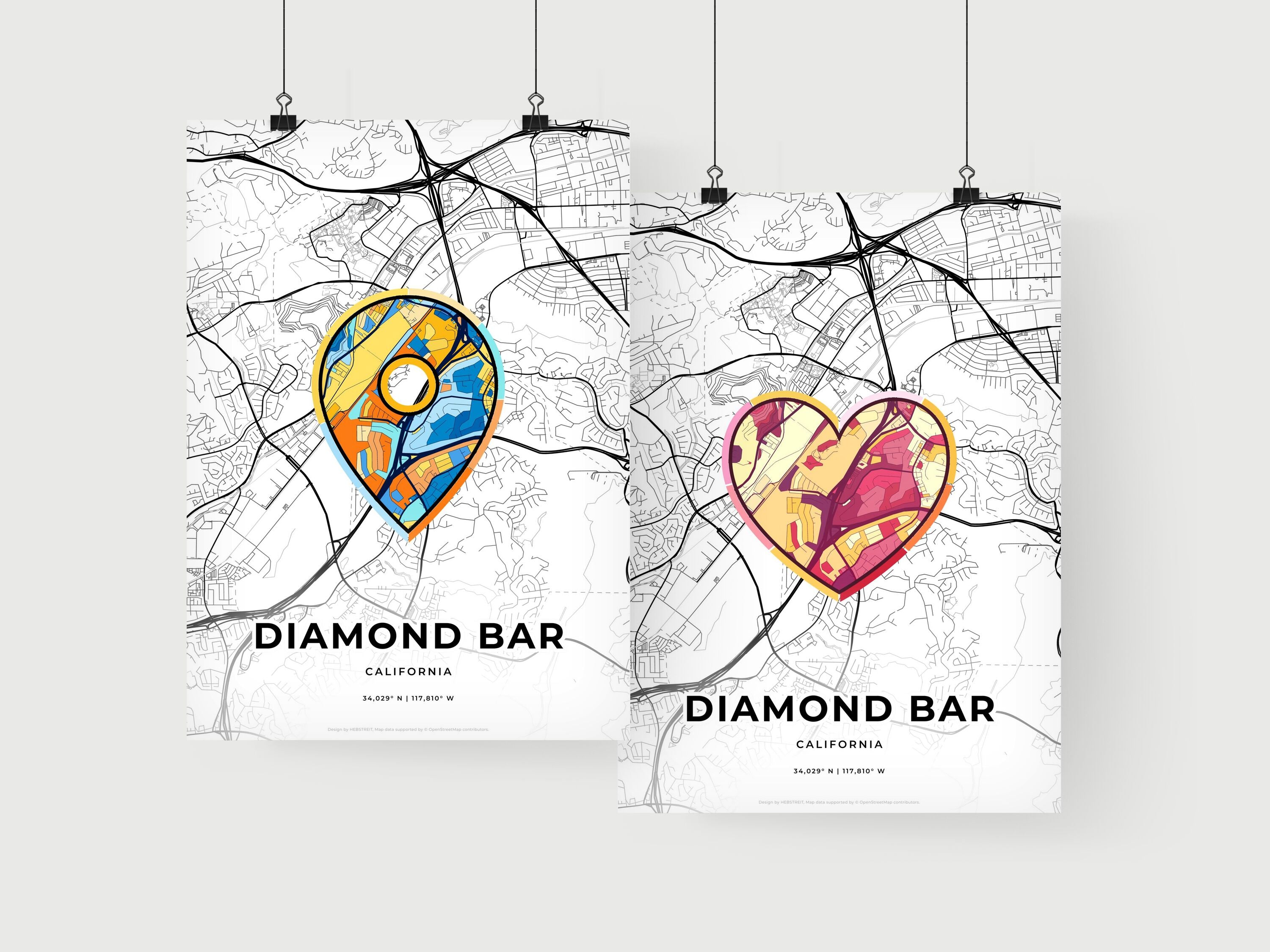 Art Map of Diamond Bar California, Minimal Art Map With A Colorful Icon ...