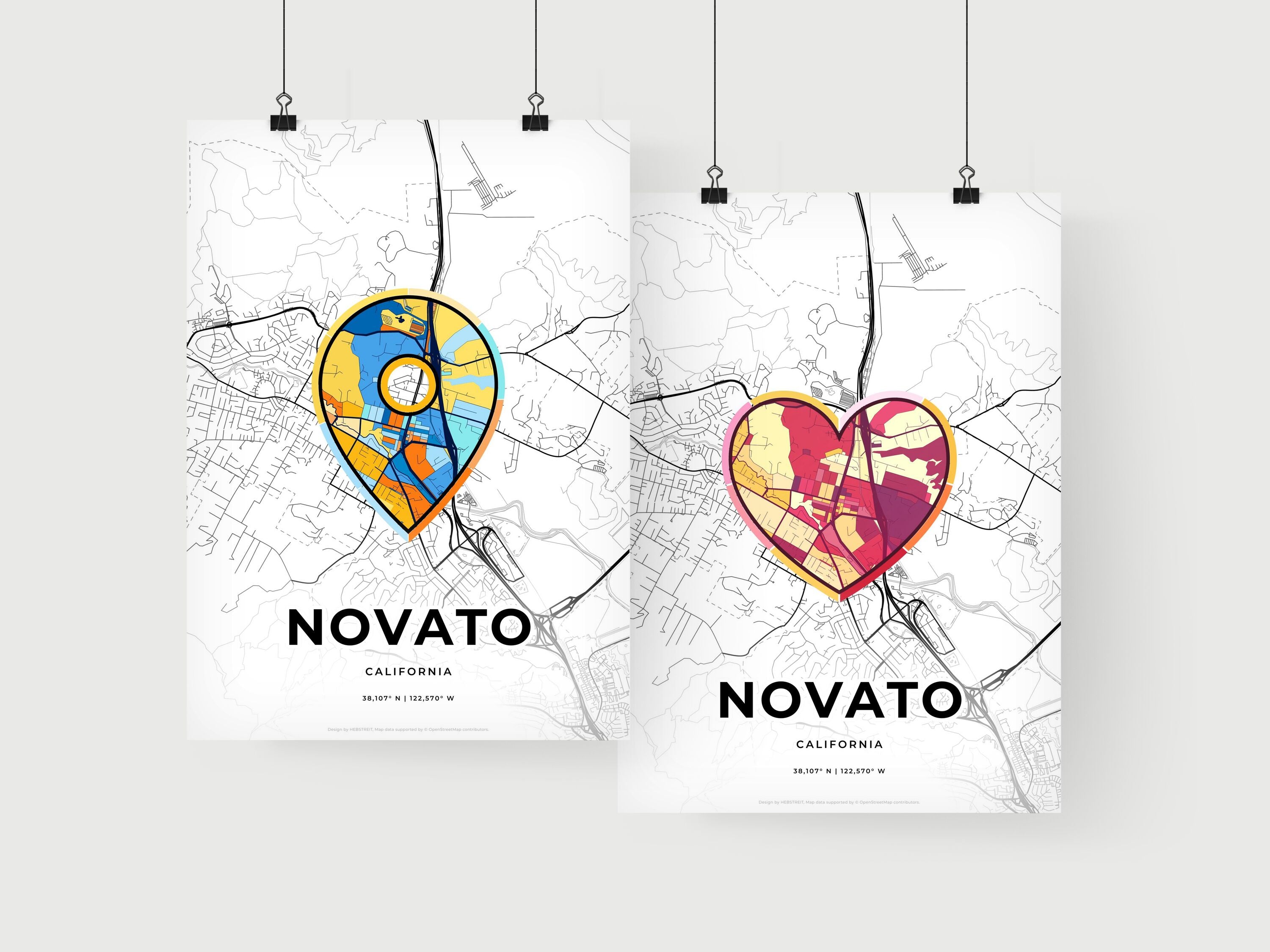 NOVATO UNITED STATES minimal art map with a colorful icon. Creative ...