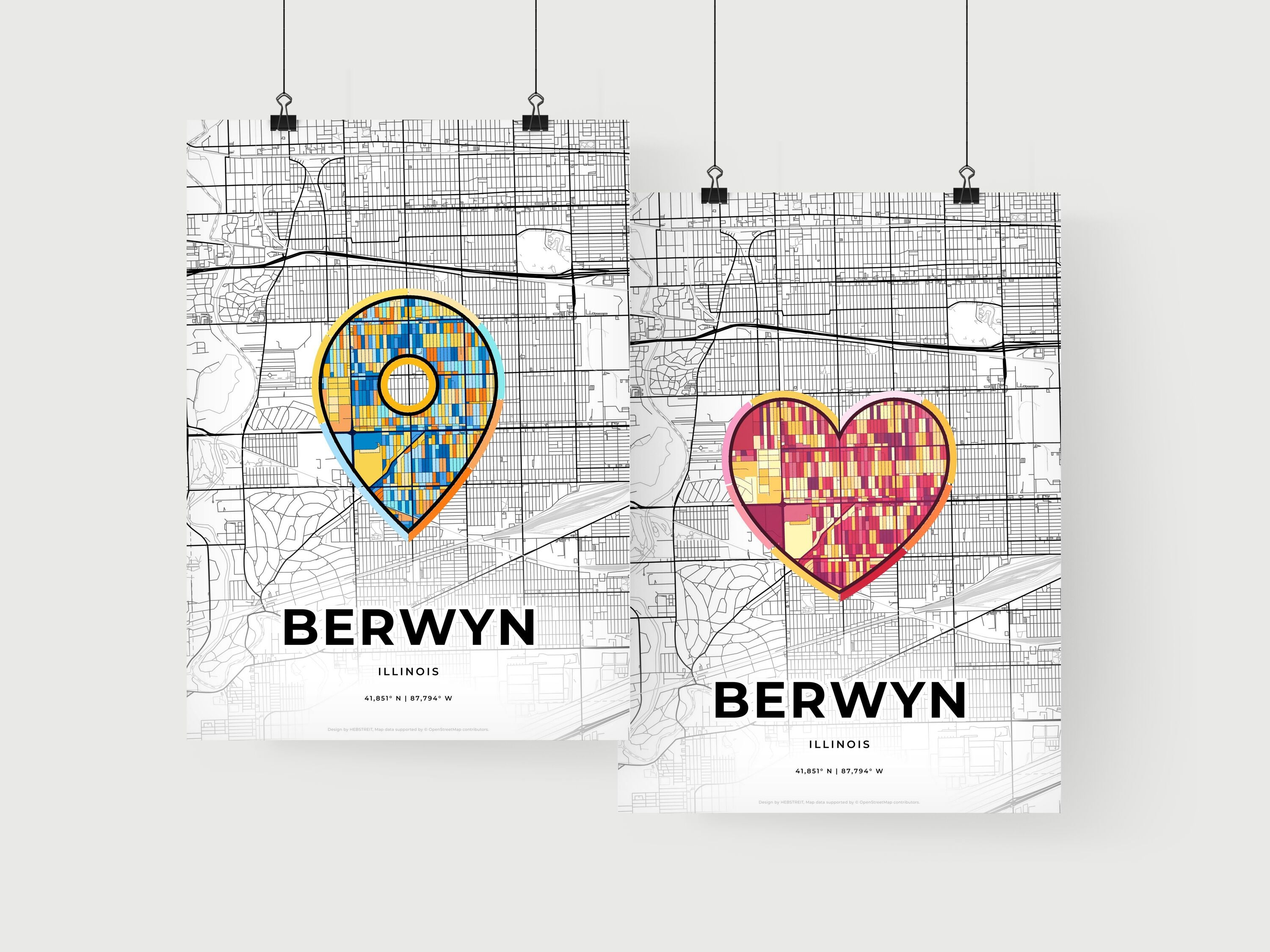 Berwyn Illinois, Minimal Art Map With A Colorful Icon – HEBSTREIT