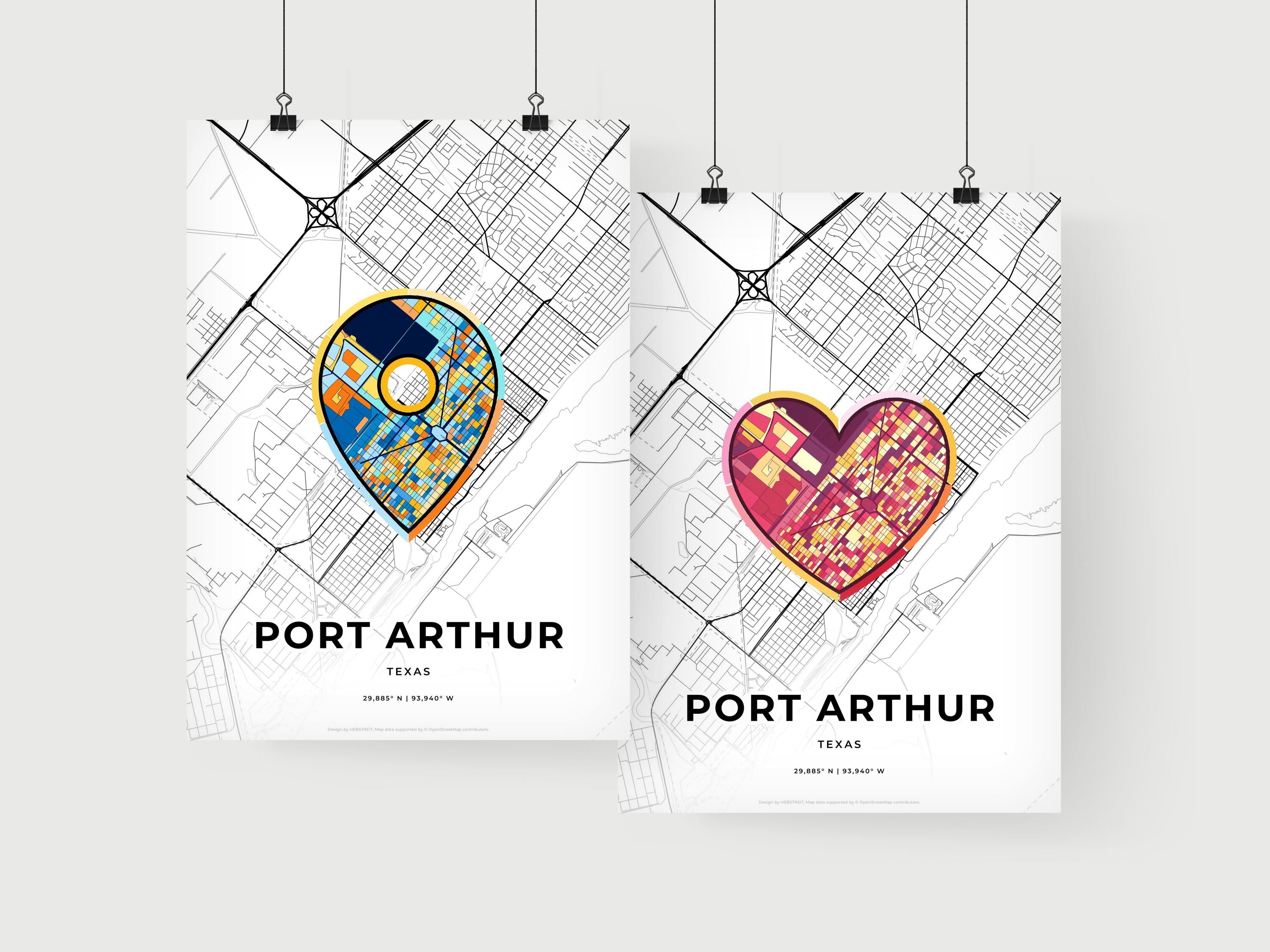 Art Map of Port Arthur Texas, Minimal Art Map With A Colorful Icon ...