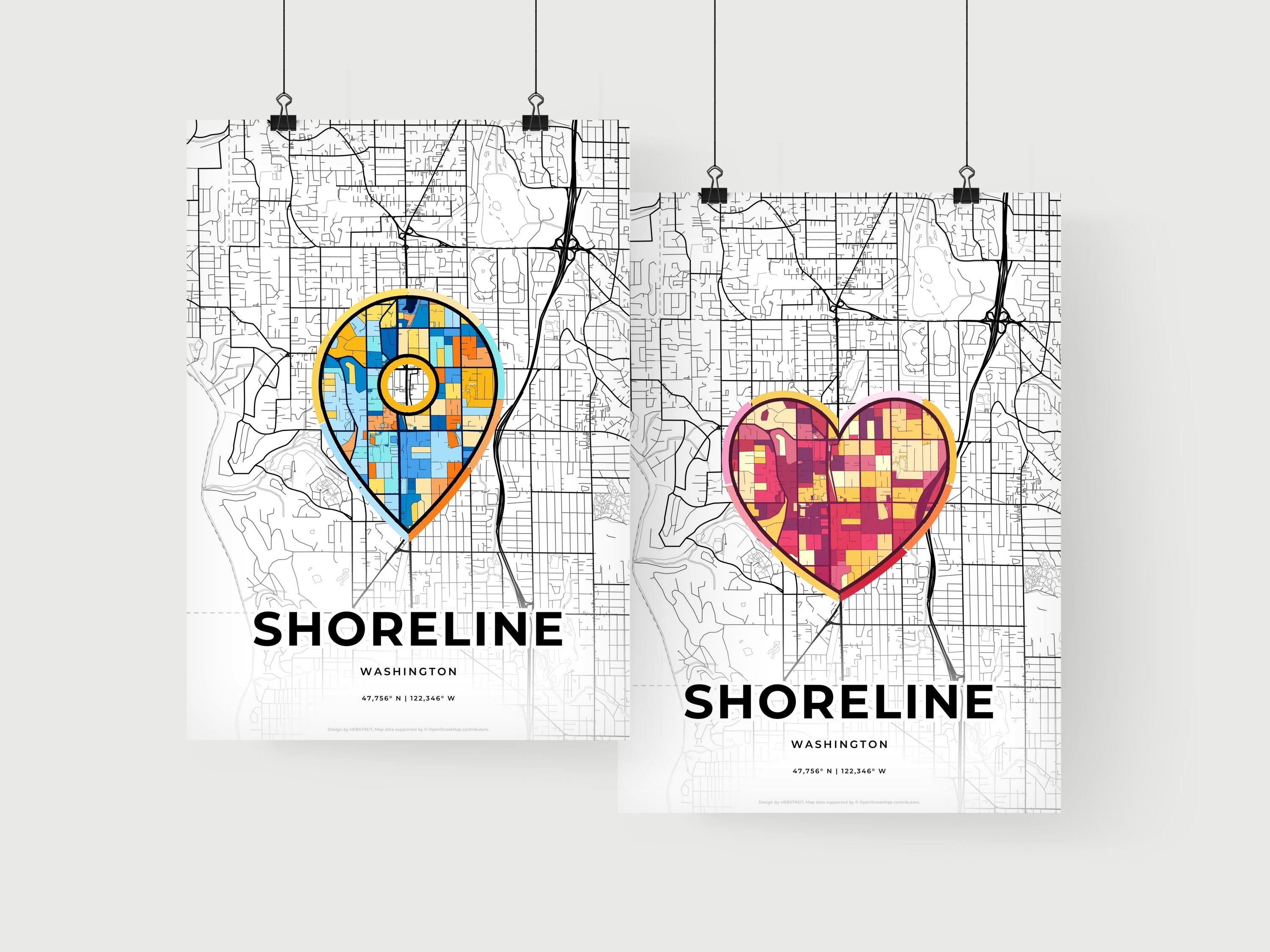 Art Map of Shoreline Washington, Minimal Art Map With A Colorful Icon ...