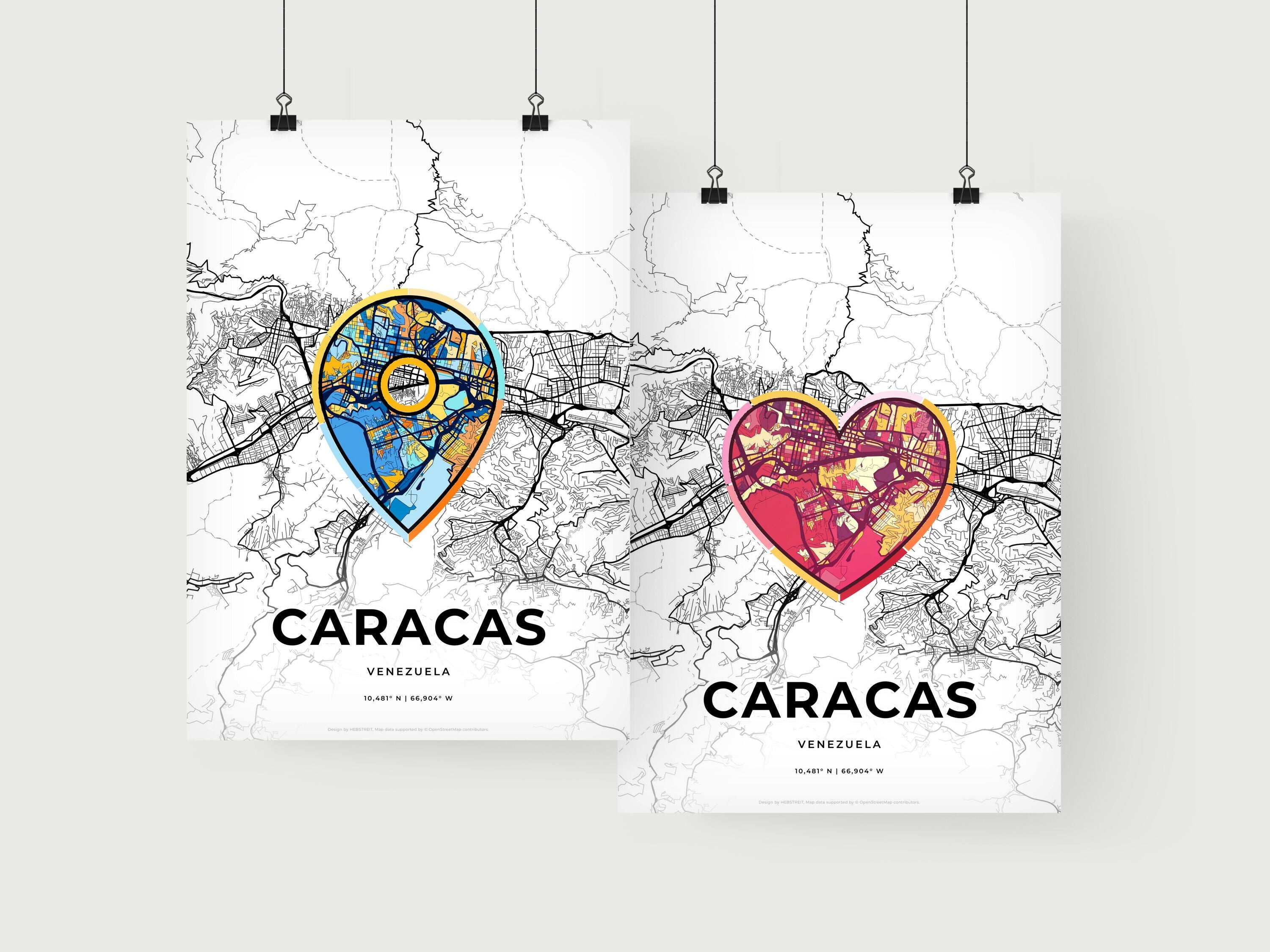 CARACAS VENEZUELA minimal art map with a colorful icon. Creative city ...