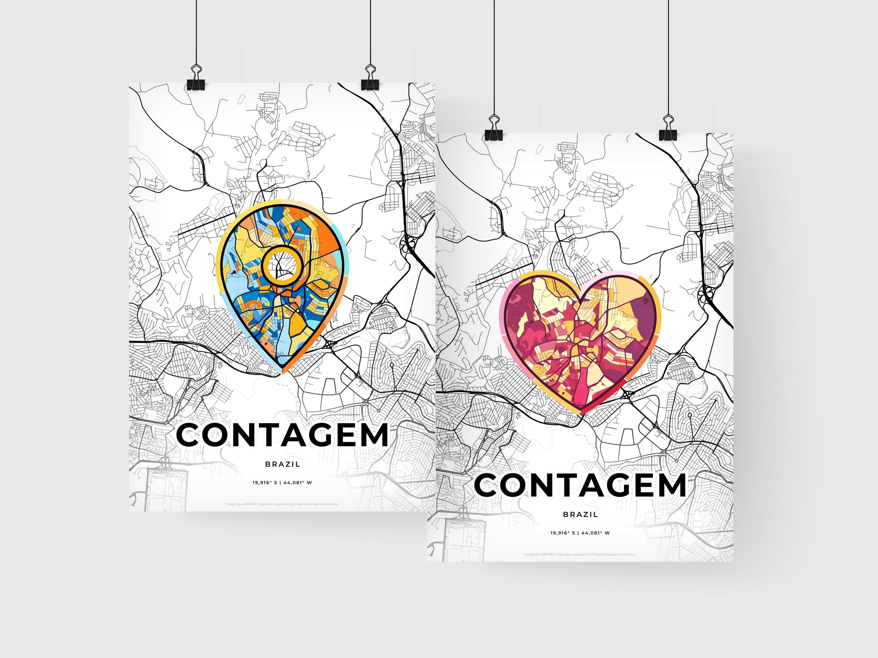 Art Map of Contagem Brazil, Minimal Art Map With A Colorful Icon ...