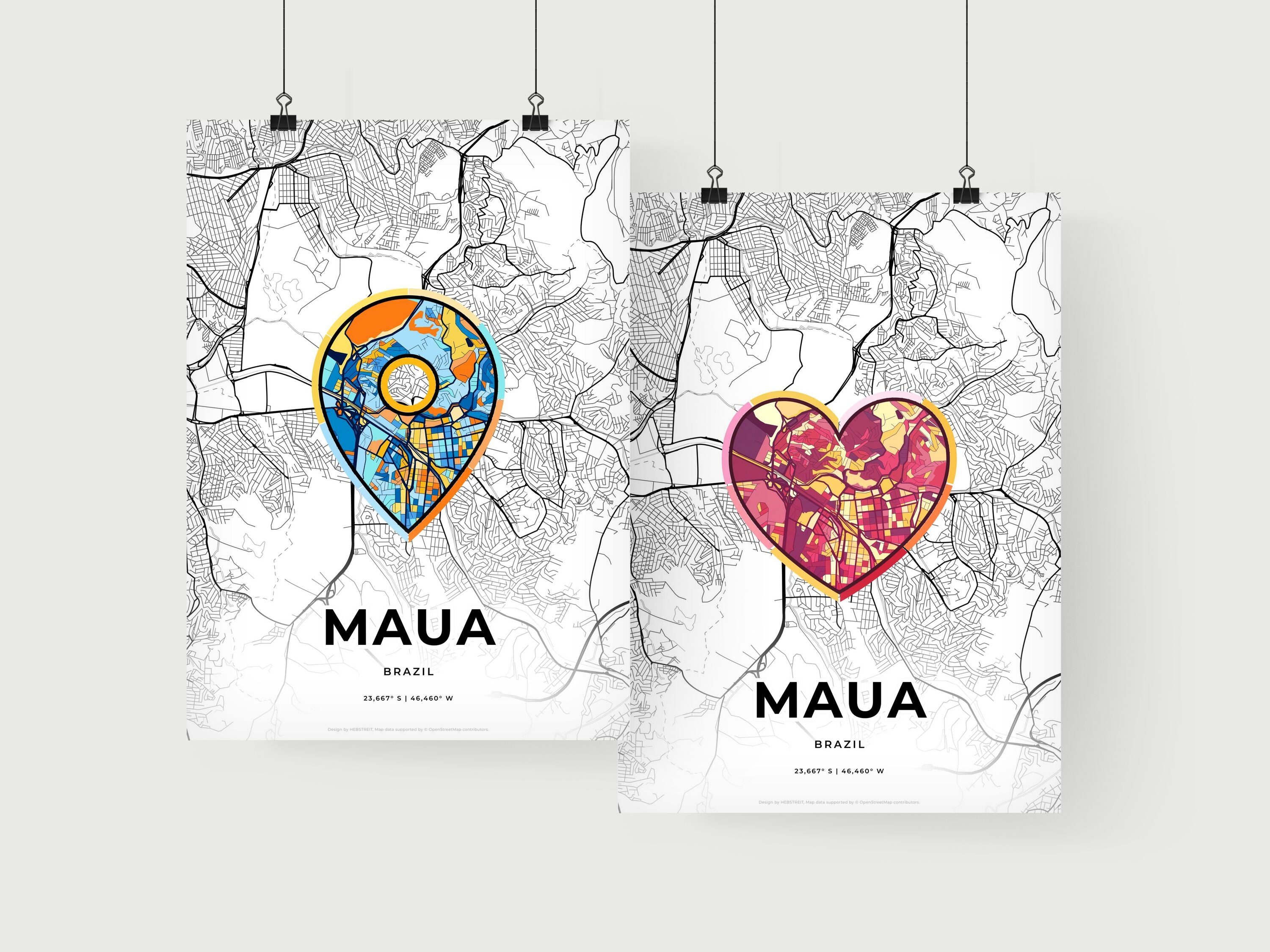 Art Map of Maua Brazil, Minimal Art Map With A Colorful Icon – HEBSTREIT