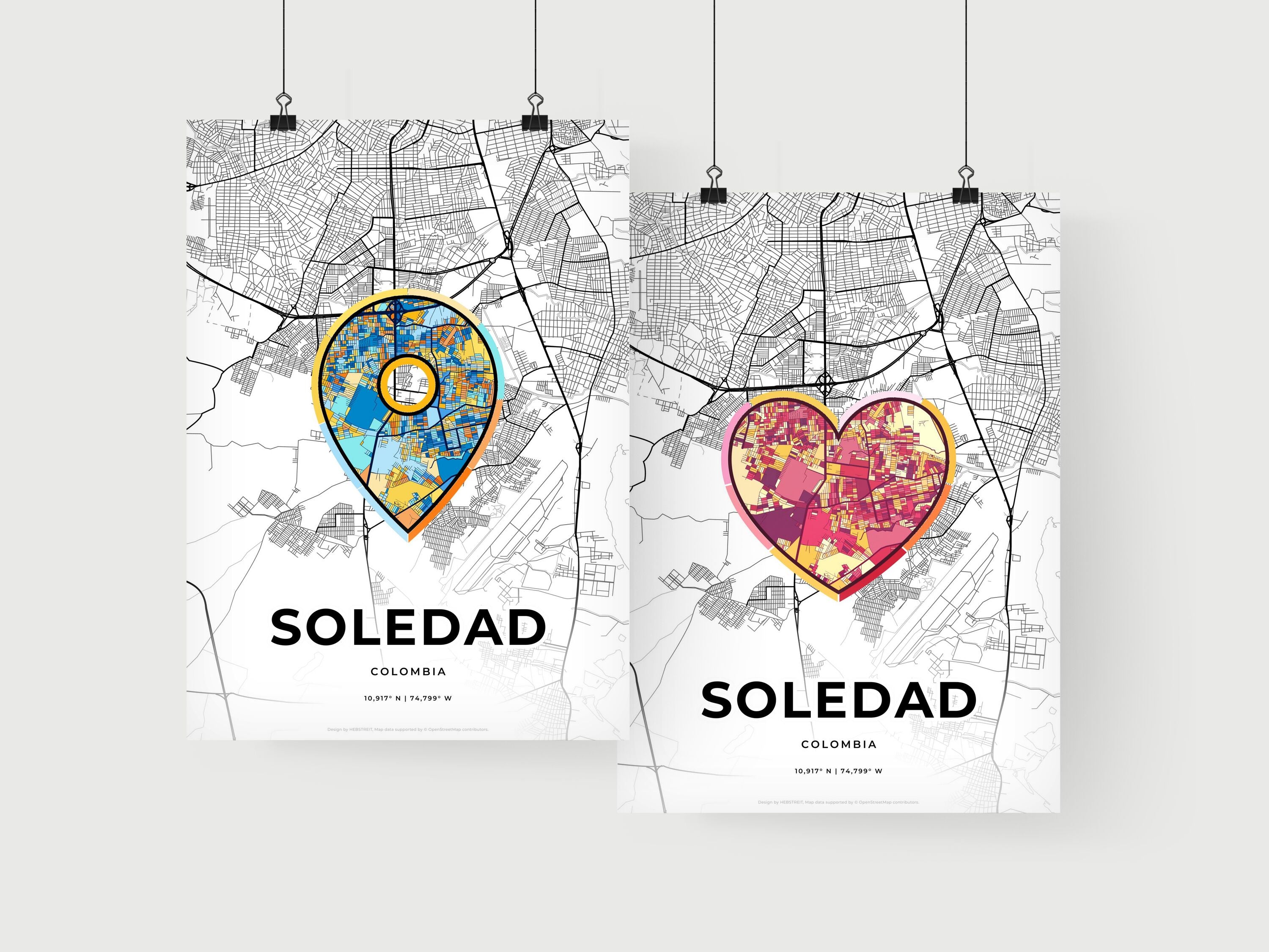 SOLEDAD COLOMBIA minimal art map with a colorful icon. Creative city ...