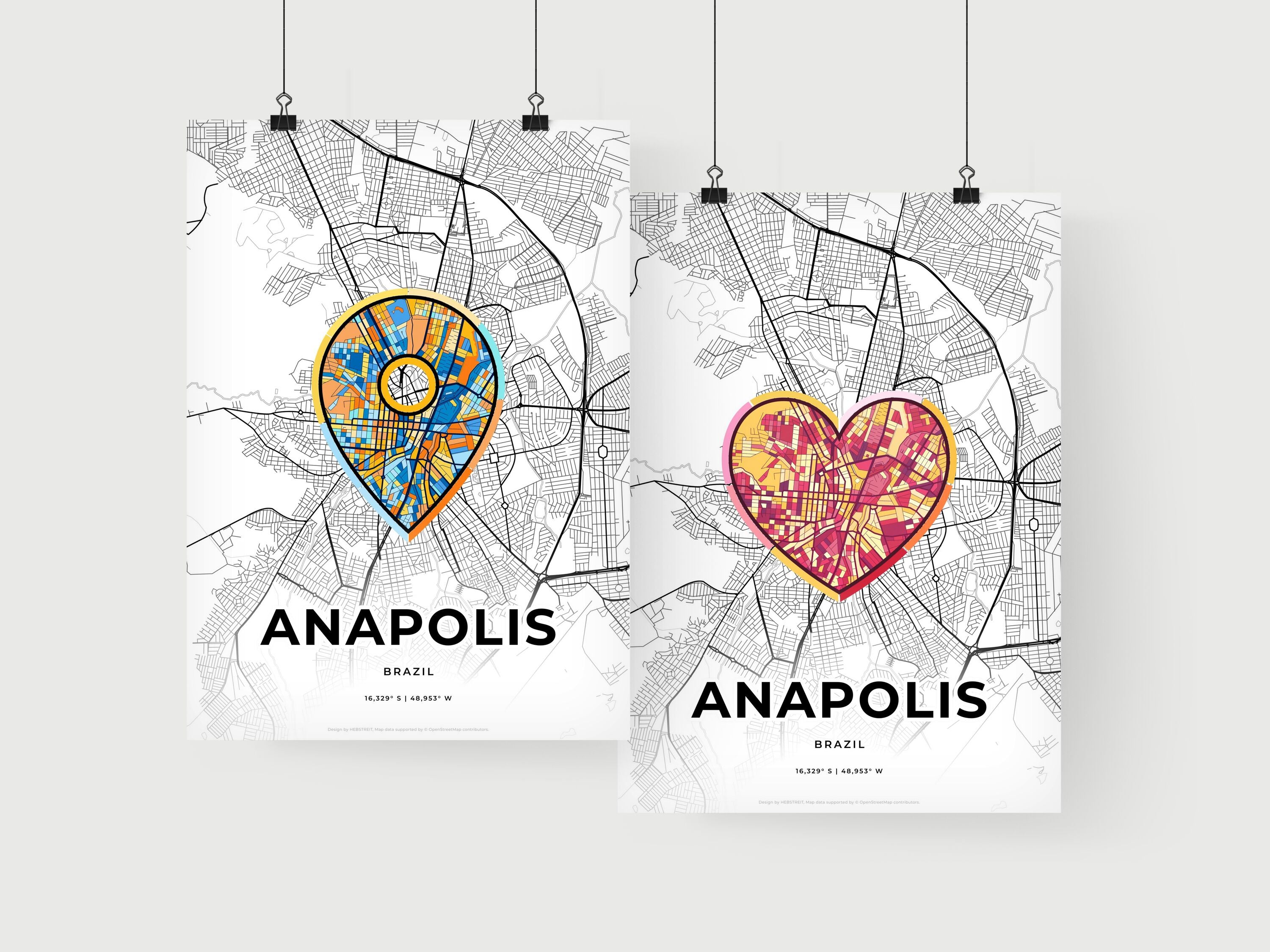 Anapolis Brazil, Minimal Art Map With A Colorful Icon – HEBSTREIT