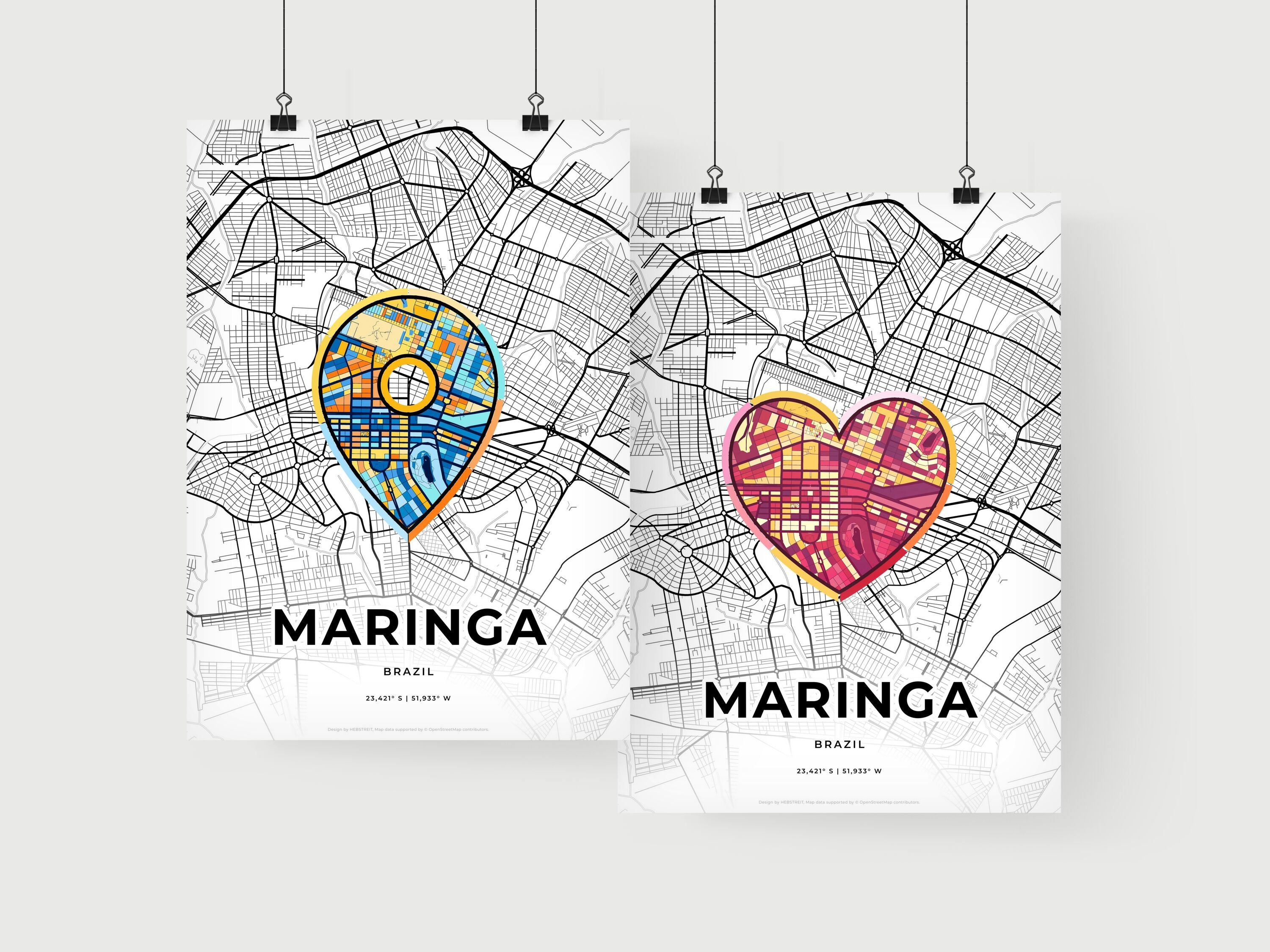 Art Map of Maringa Brazil, Minimal Art Map With A Colorful Icon – HEBSTREIT