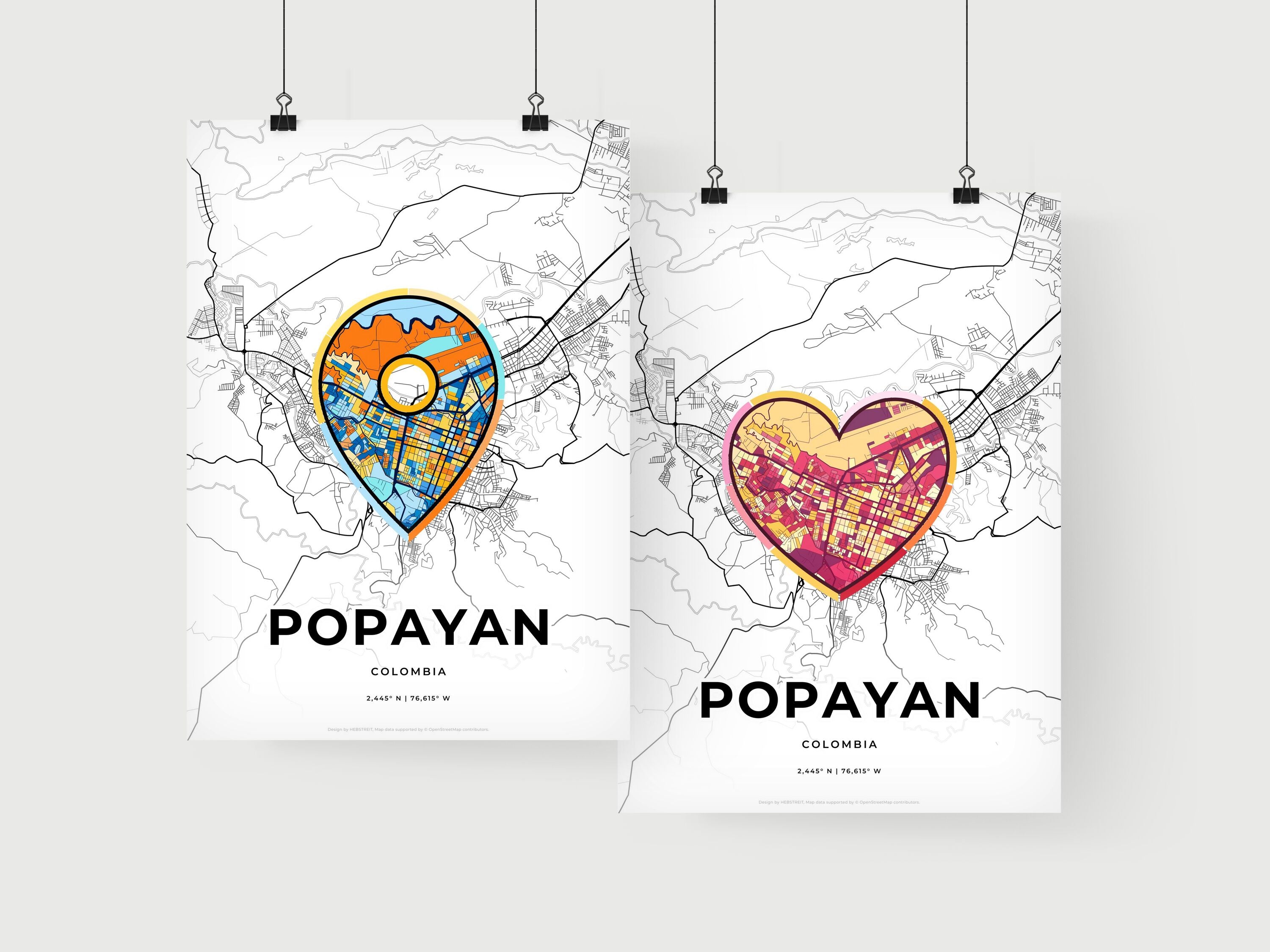 Art Map of Popayan Colombia, Minimal Art Map With A Colorful Icon ...