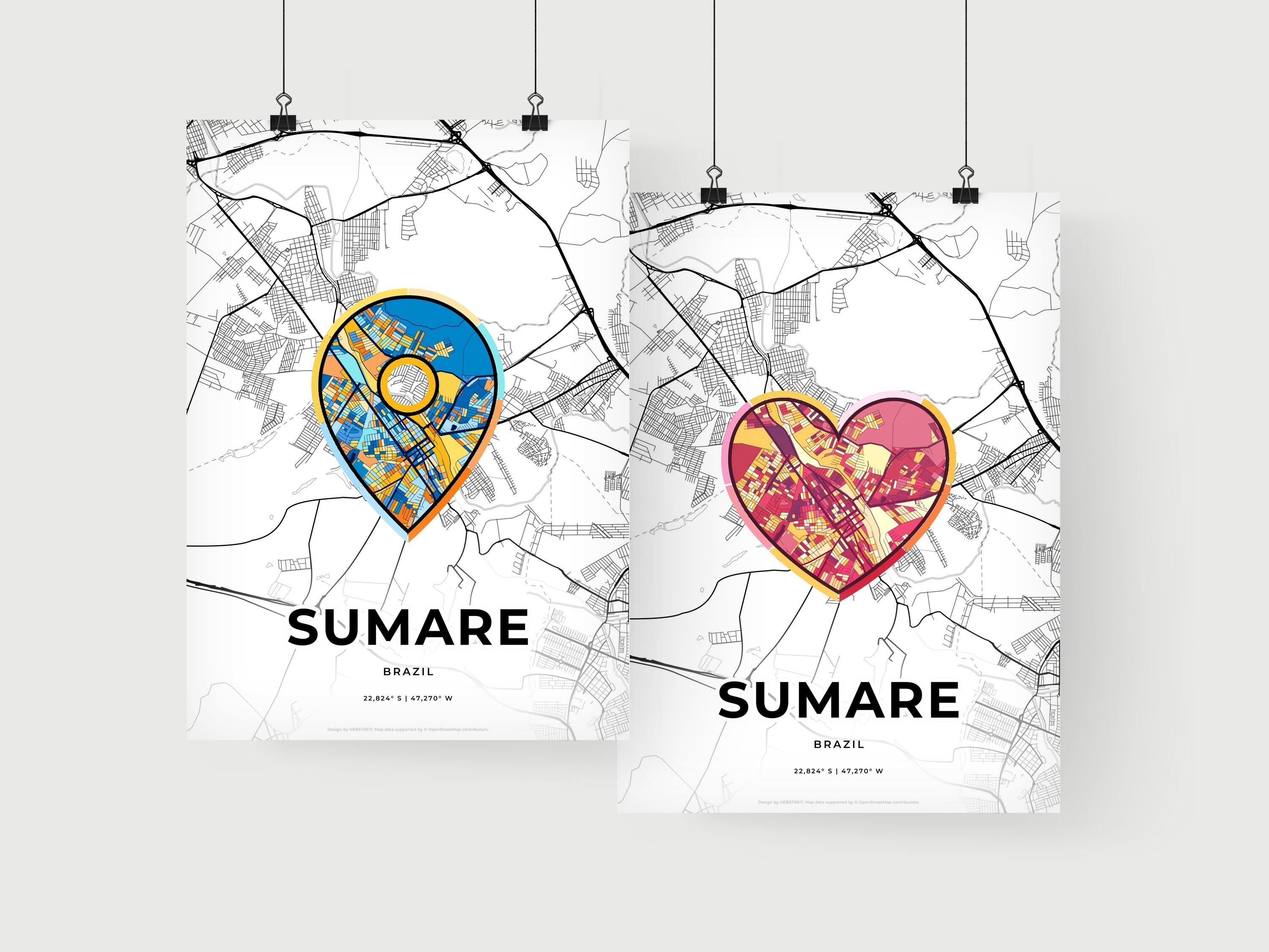 Art Map of Sumare Brazil, Minimal Art Map With A Colorful Icon – HEBSTREIT