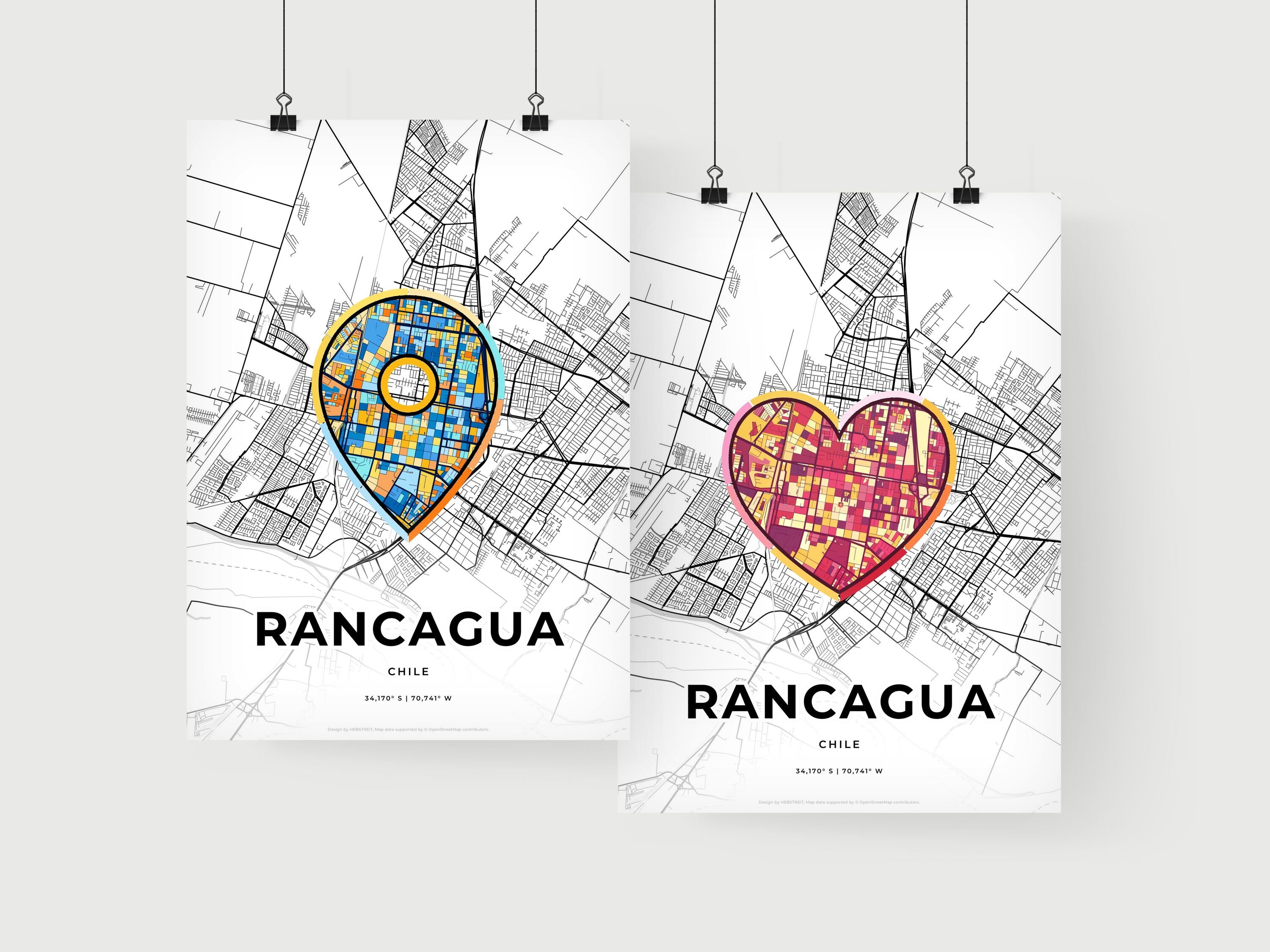 RANCAGUA CHILE minimal art map with a colorful icon. Creative city map ...