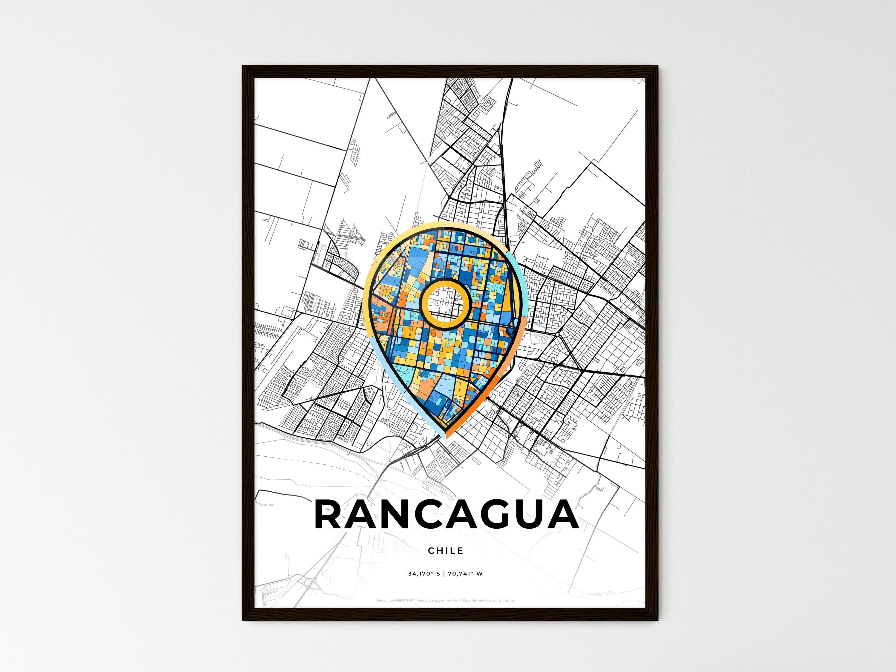 RANCAGUA CHILE minimal art map with a colorful icon. Creative city map ...