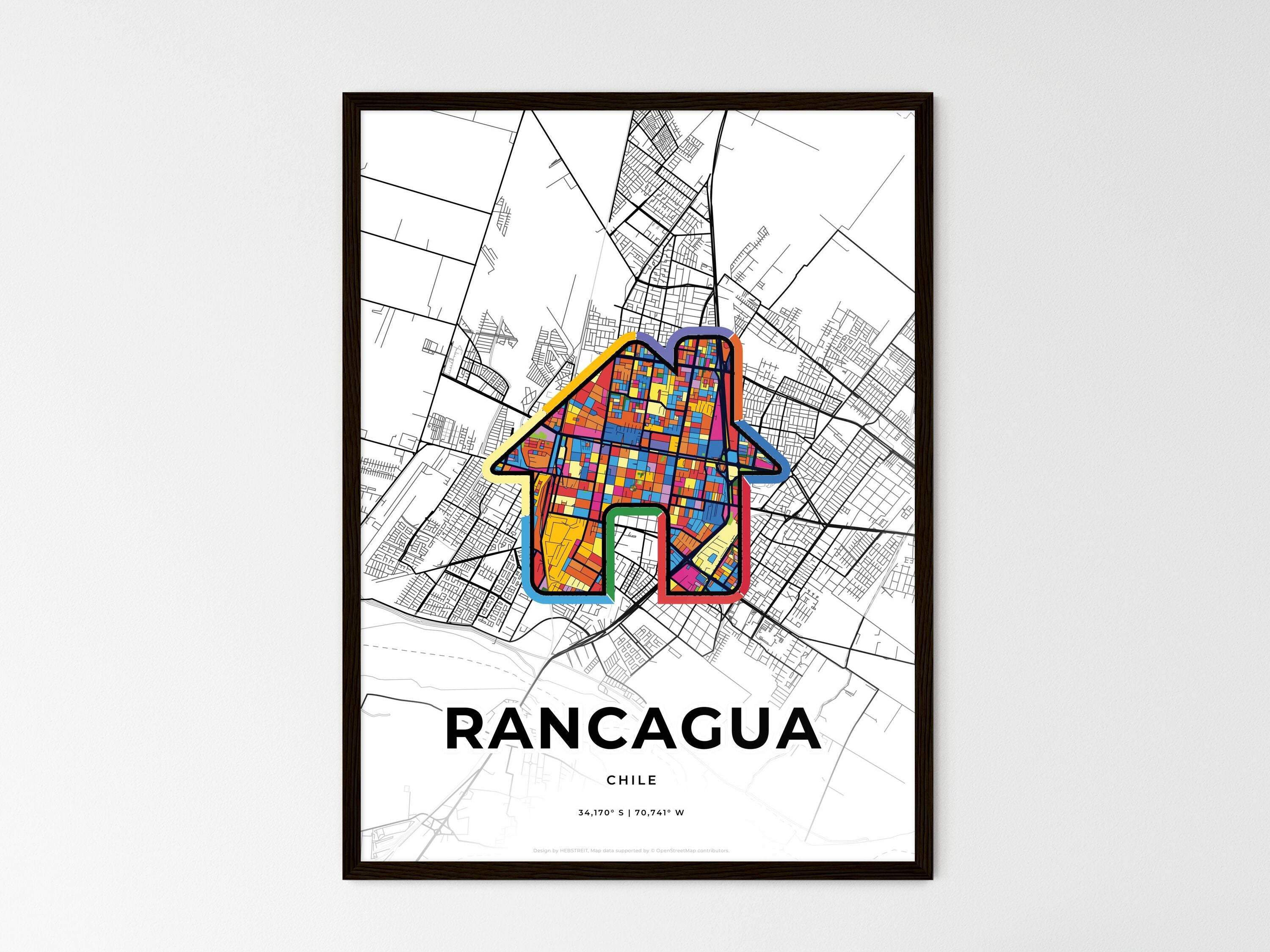 RANCAGUA CHILE minimal art map with a colorful icon. Creative city map ...