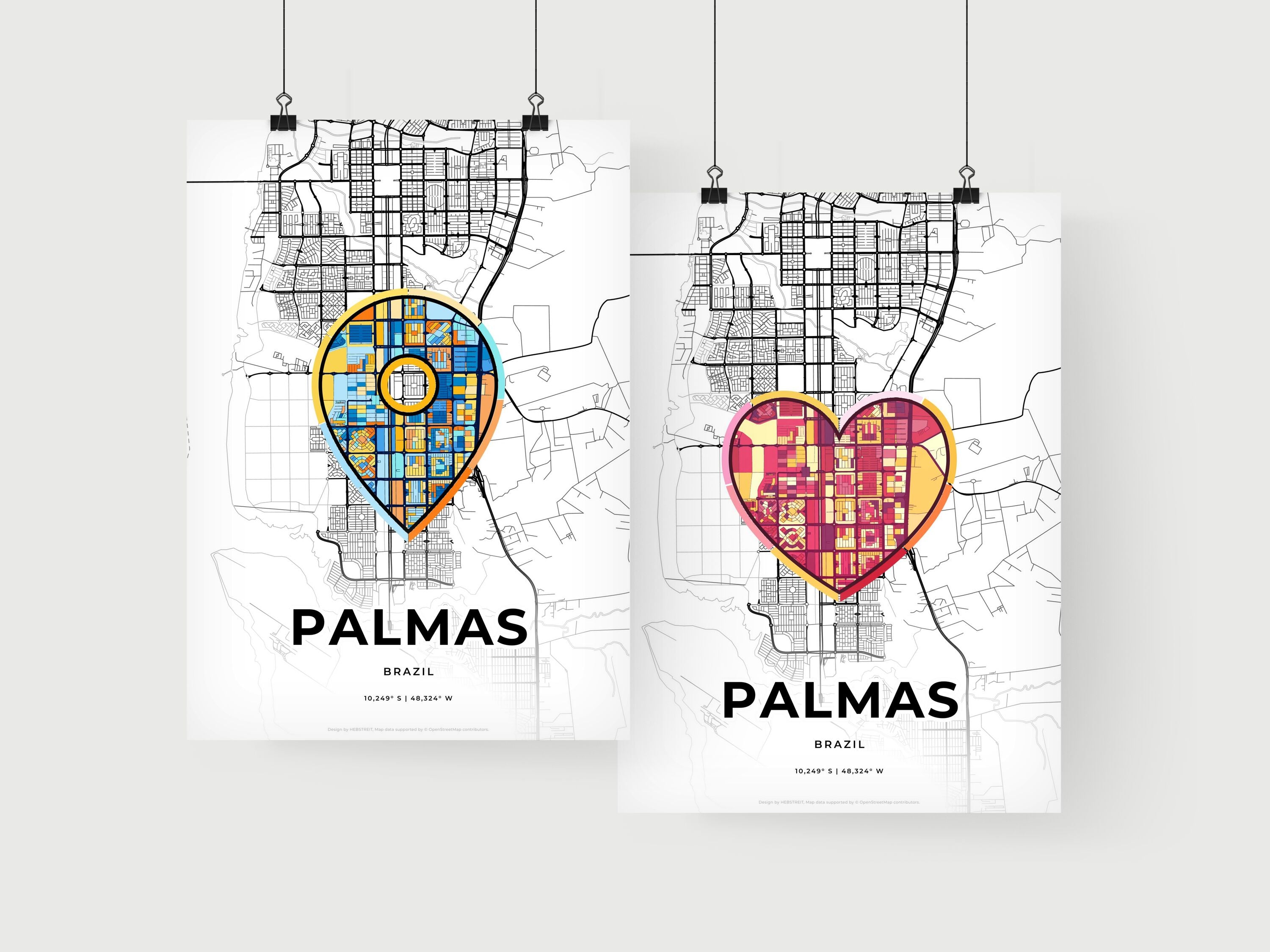 Art Map of Palmas Brazil, Minimal Art Map With A Colorful Icon – HEBSTREIT