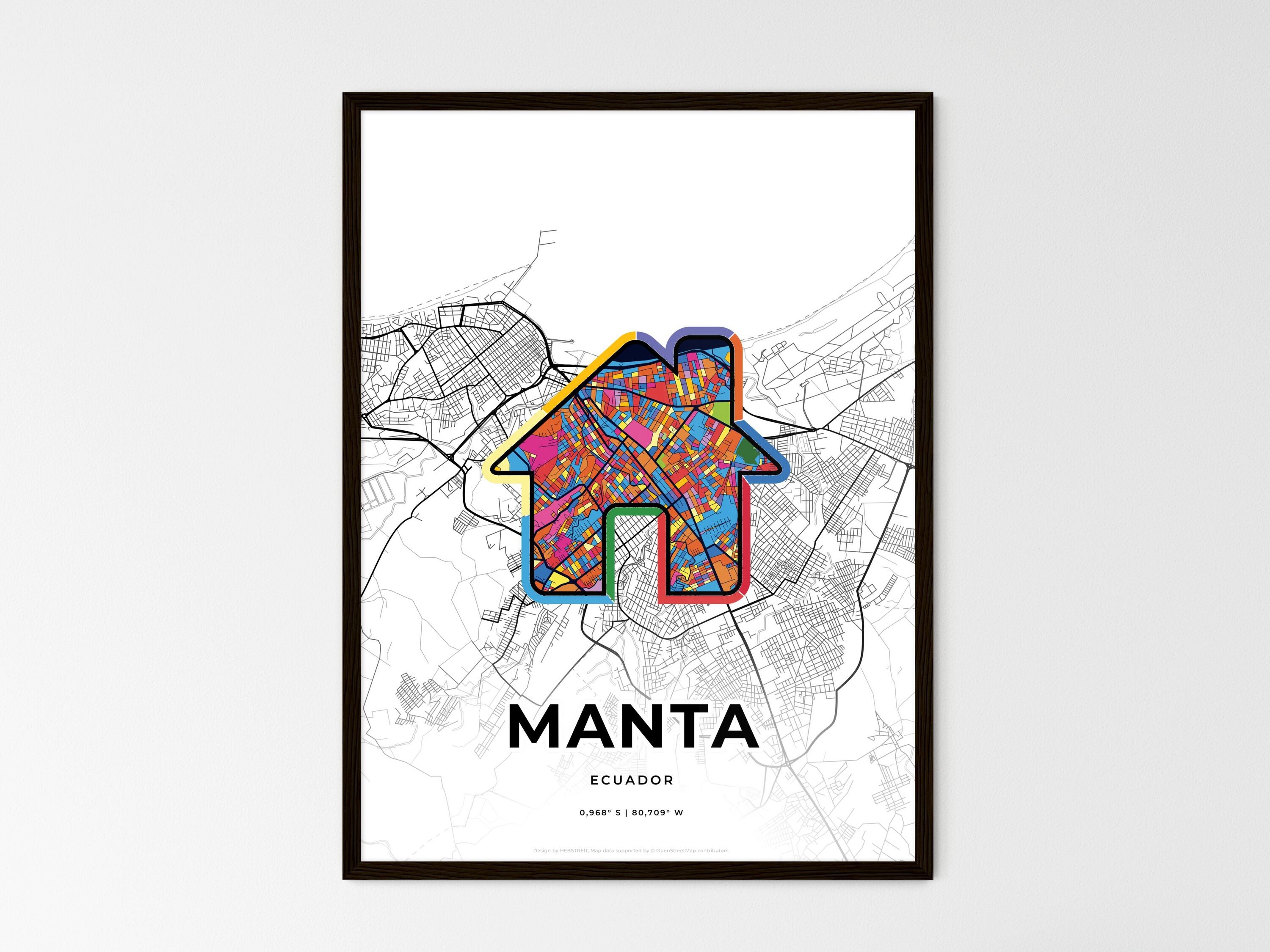 MANTA ECUADOR minimal art map with a colorful icon. Creative city map ...