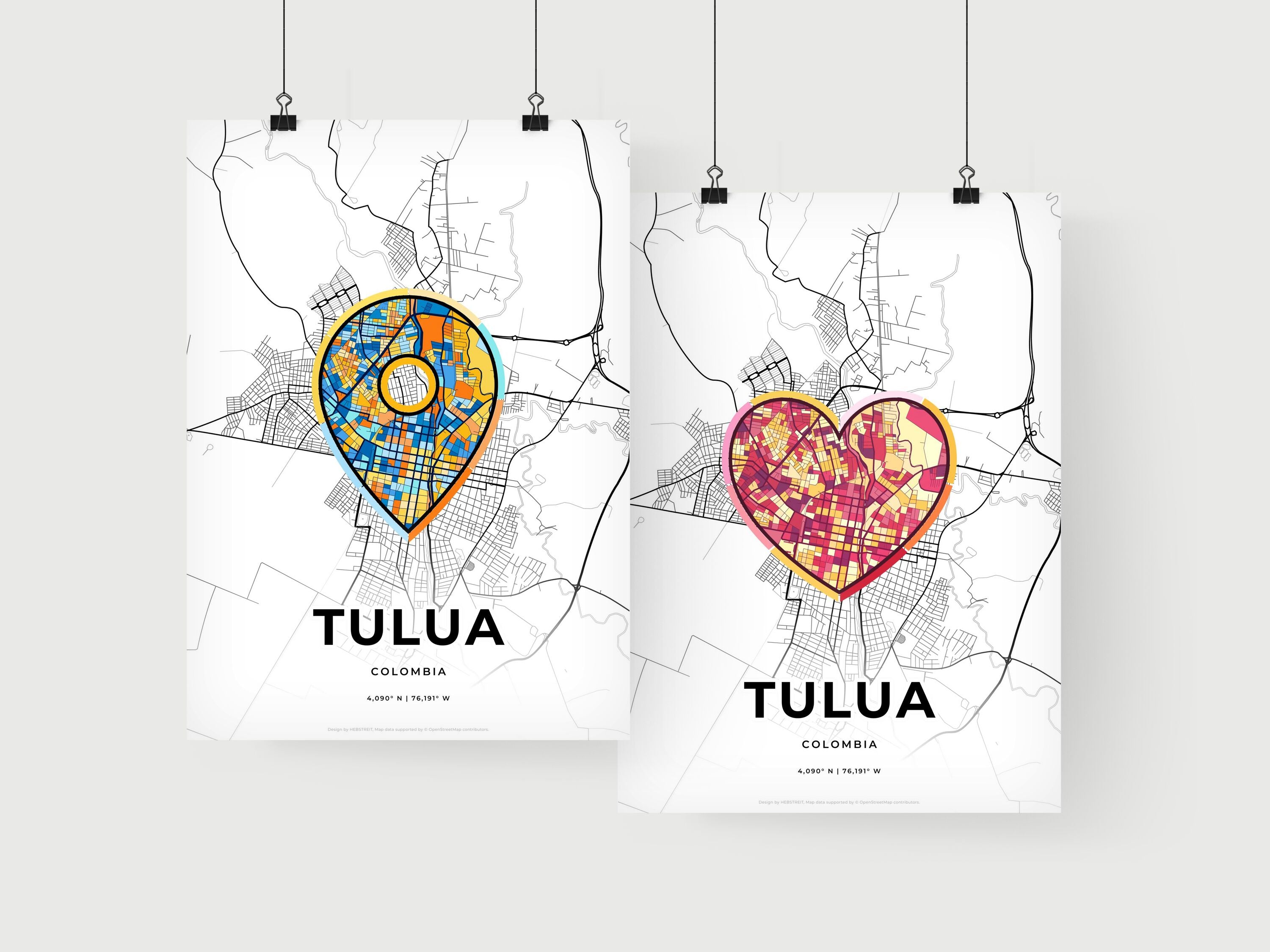Art Map of Tulua Colombia, Minimal Art Map With A Colorful Icon – HEBSTREIT