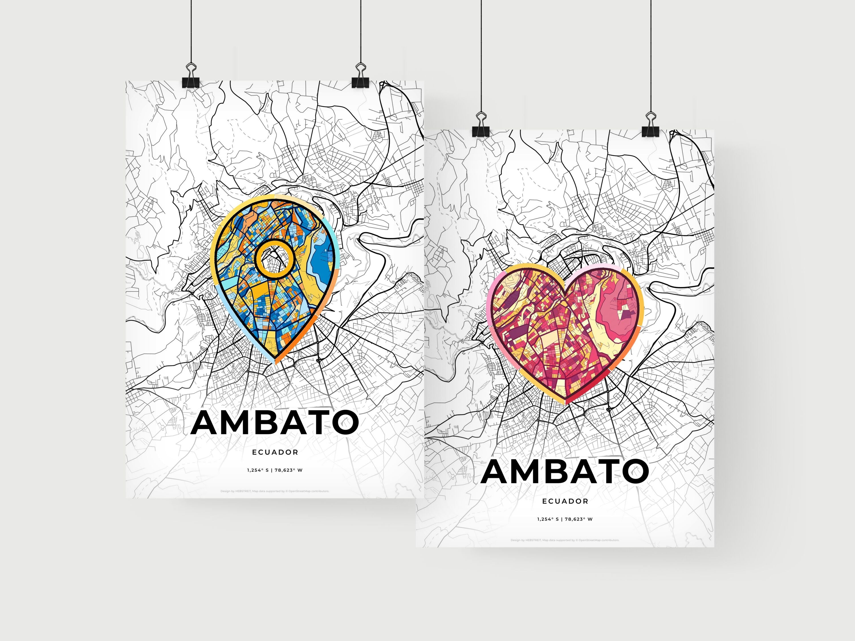 AMBATO ECUADOR minimal art map with a colorful icon. Creative city map ...