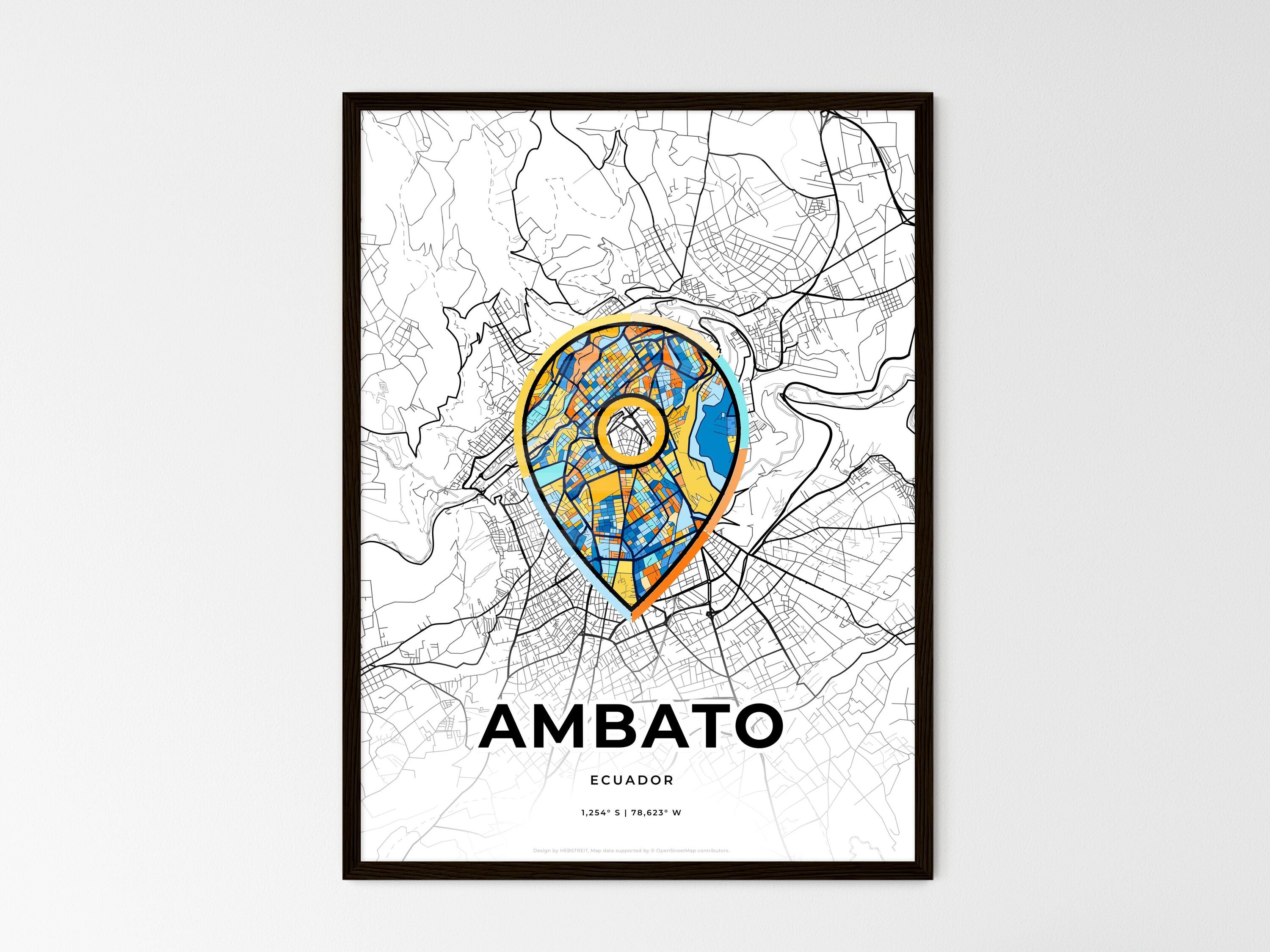 AMBATO ECUADOR minimal art map with a colorful icon. Creative city map ...