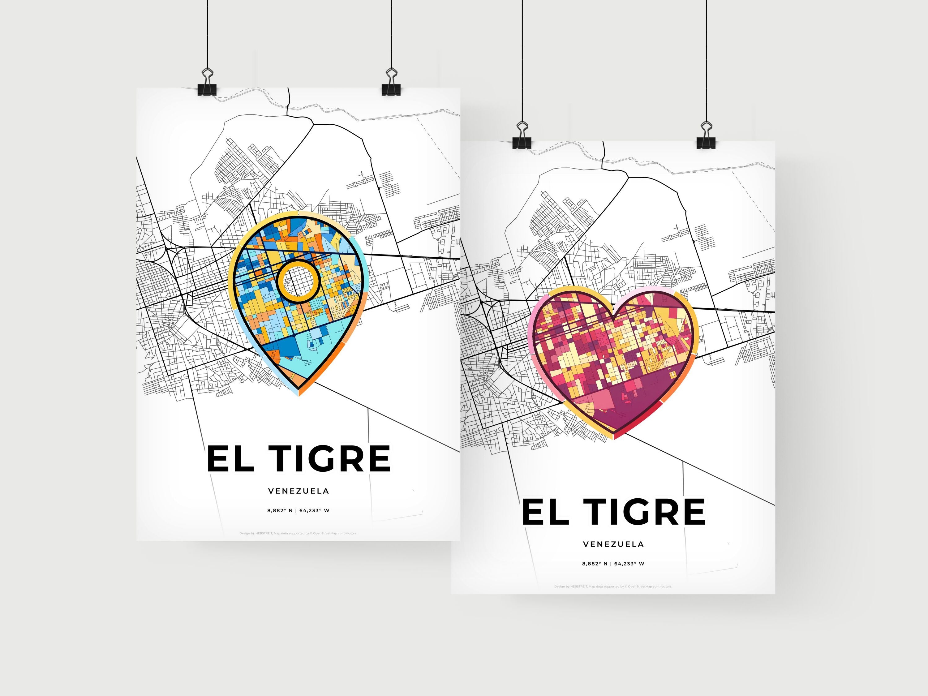 Art Map of El Tigre Venezuela, Minimal Art Map With A Colorful Icon ...