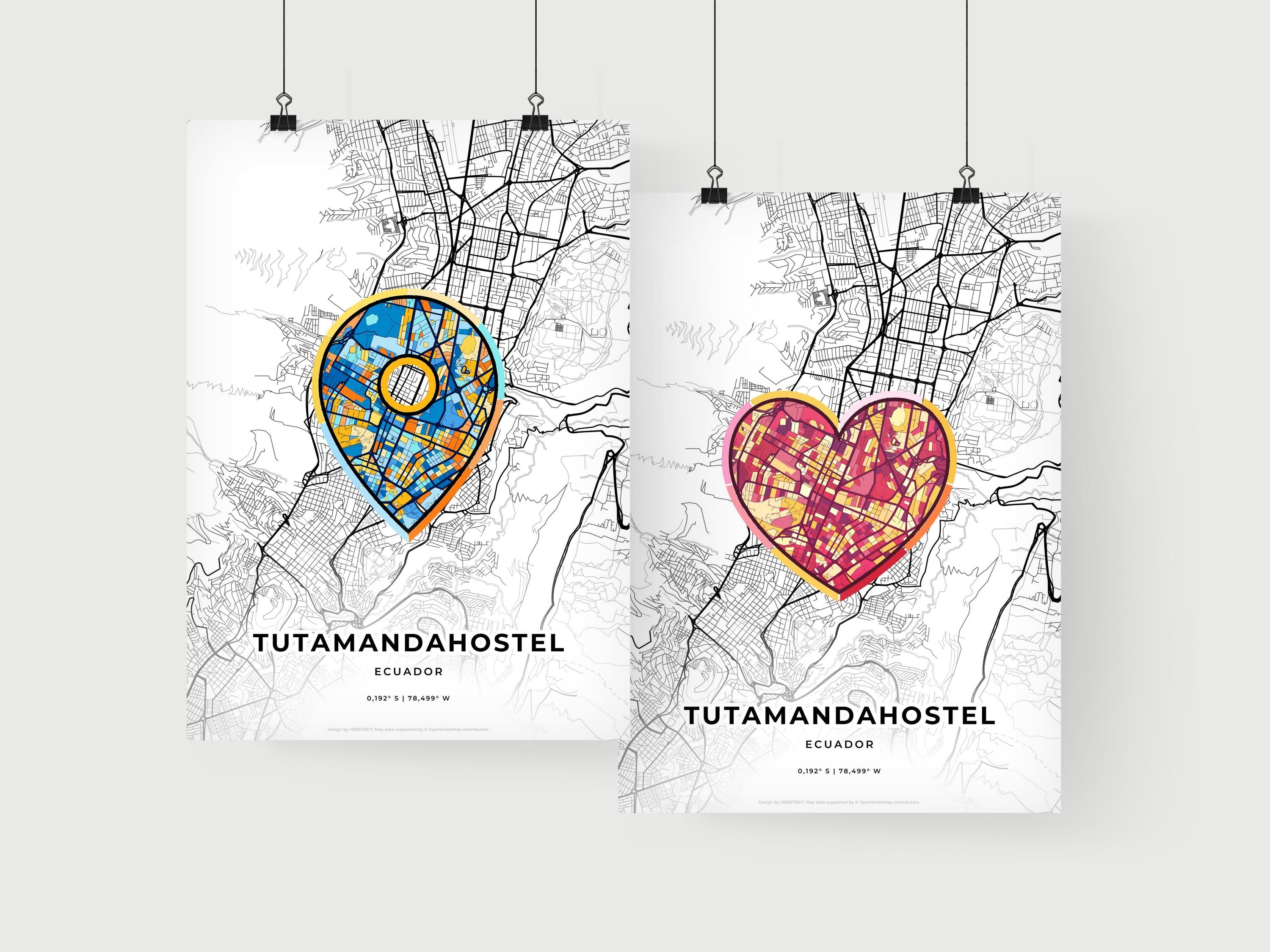 Tutamandahostel Ecuador, Minimal Art Map With A Colorful Icon – HEBSTREIT