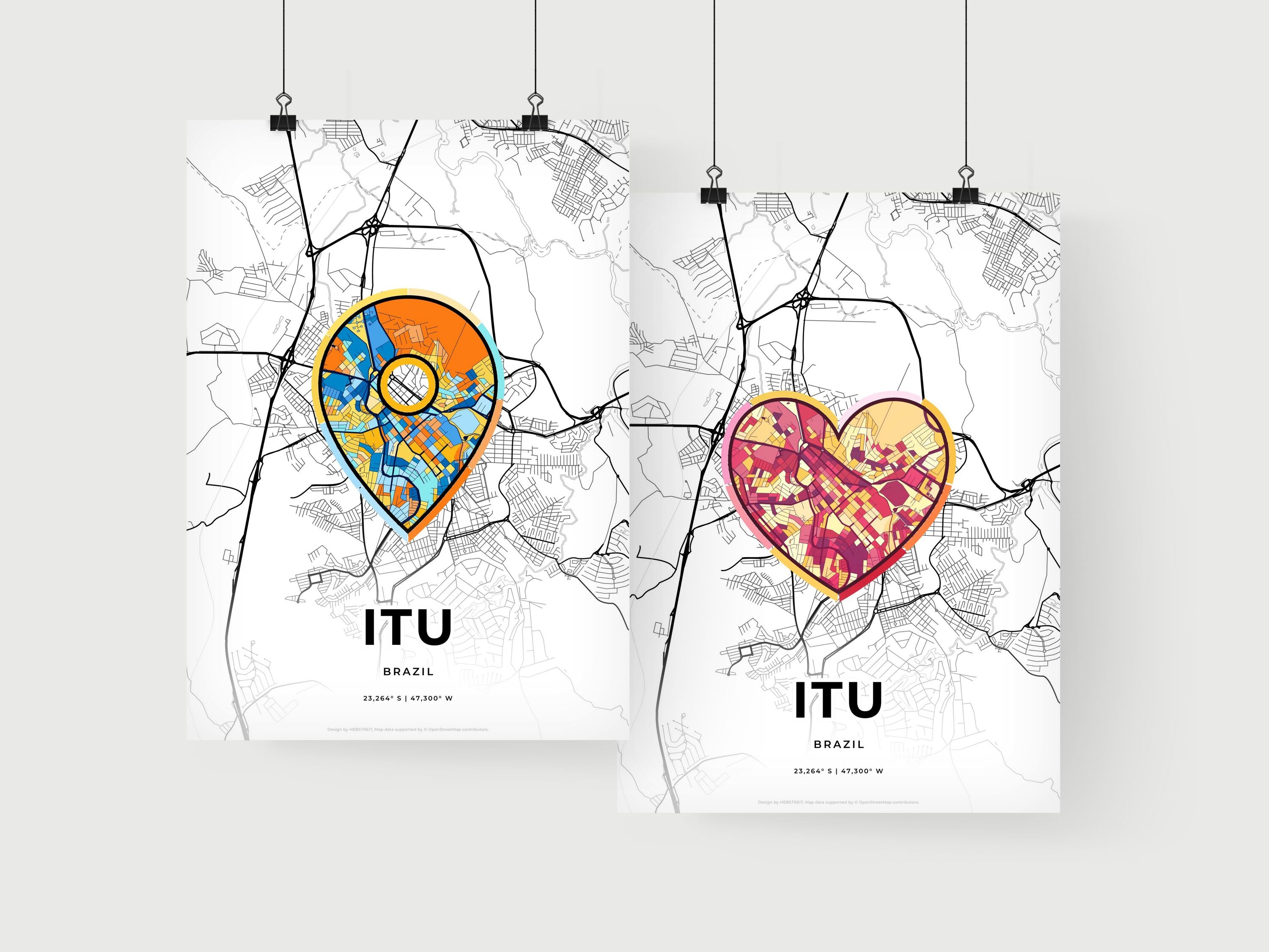 Art Map of Itu Brazil, Minimal Art Map With A Colorful Icon – HEBSTREIT