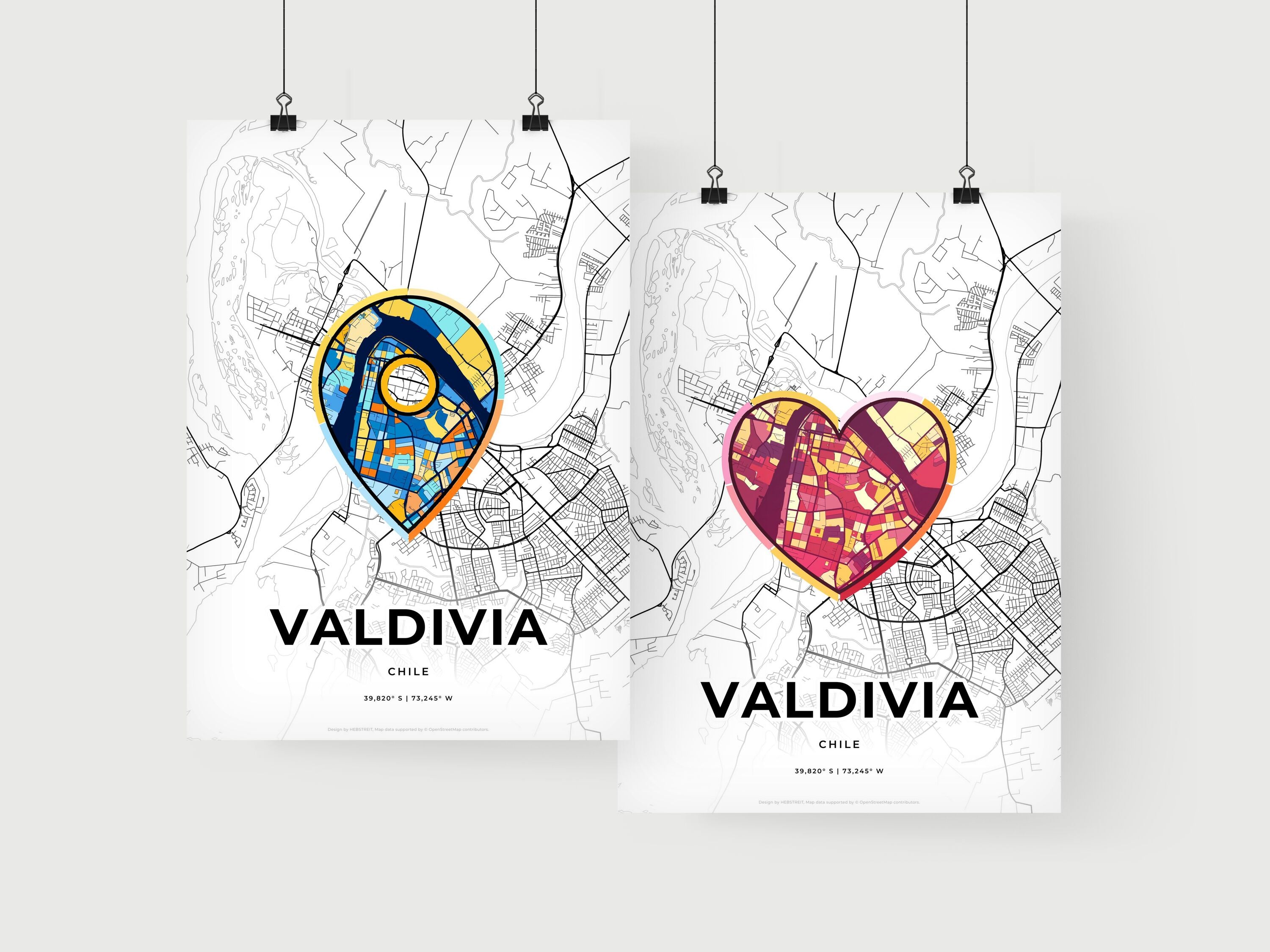 Art Map of Valdivia Chile, Minimal Art Map With A Colorful Icon – HEBSTREIT