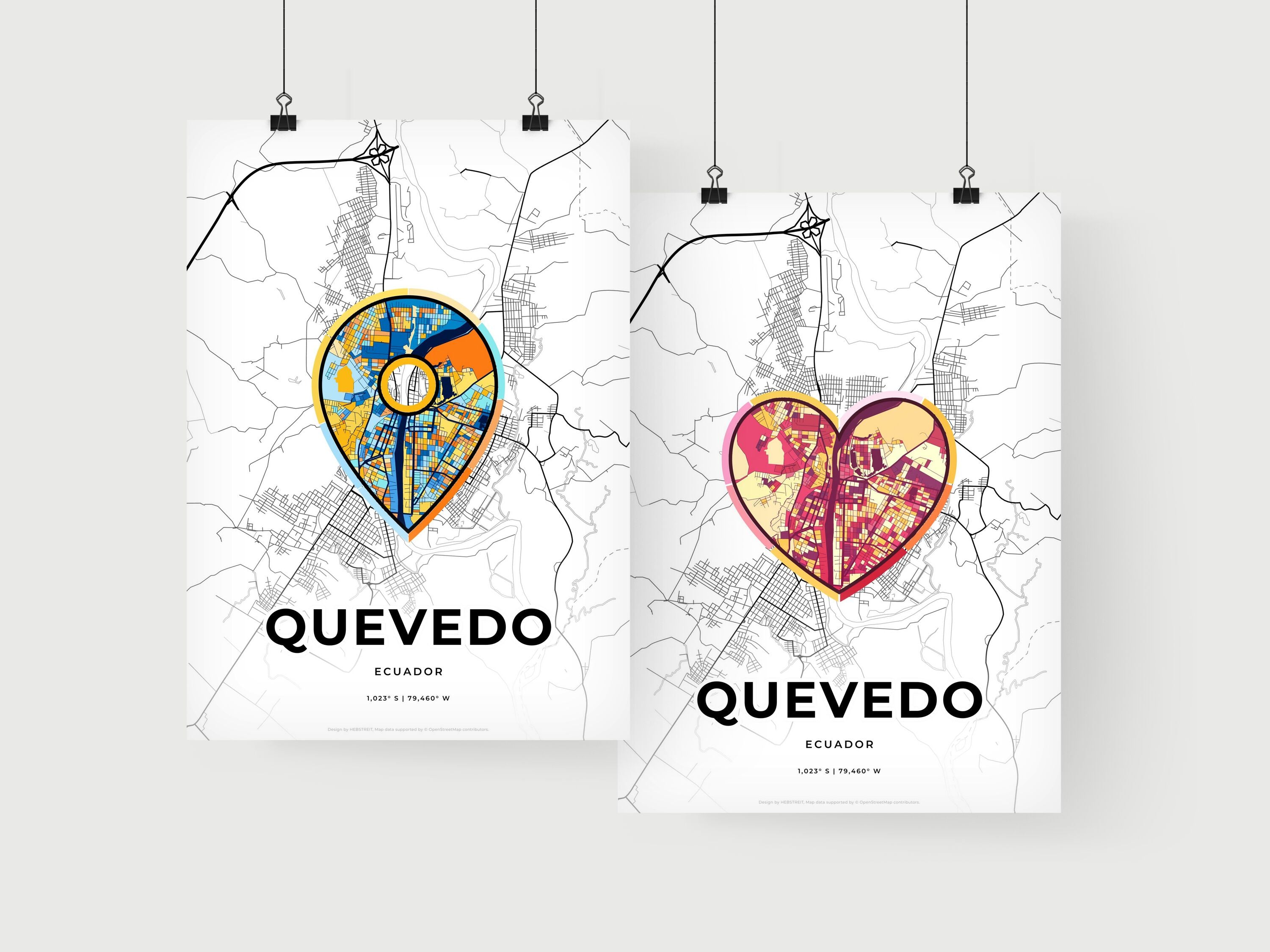 Art Map of Quevedo Ecuador, Minimal Art Map With A Colorful Icon ...