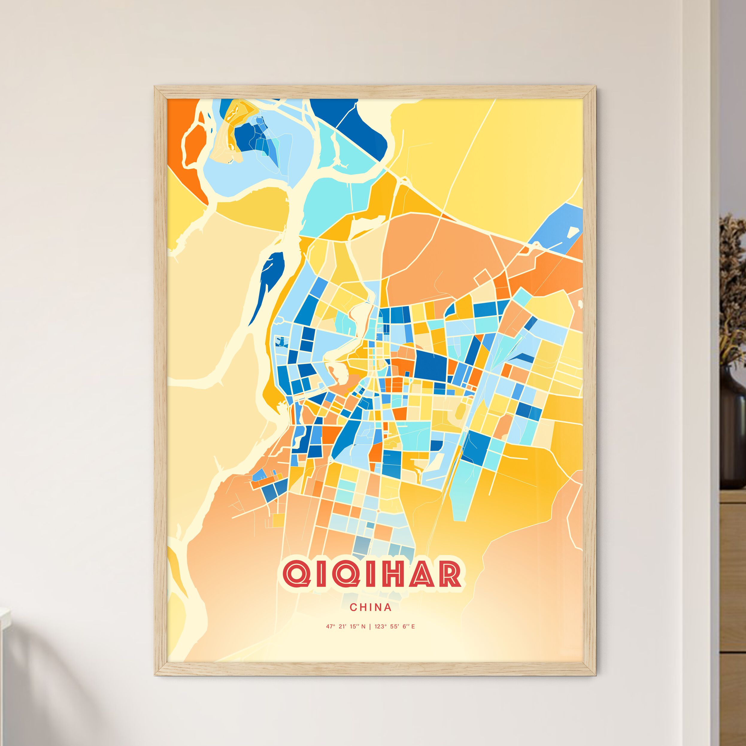 Colorful Qiqihar China Fine Art Map Poster | Customizable – HEBSTREIT