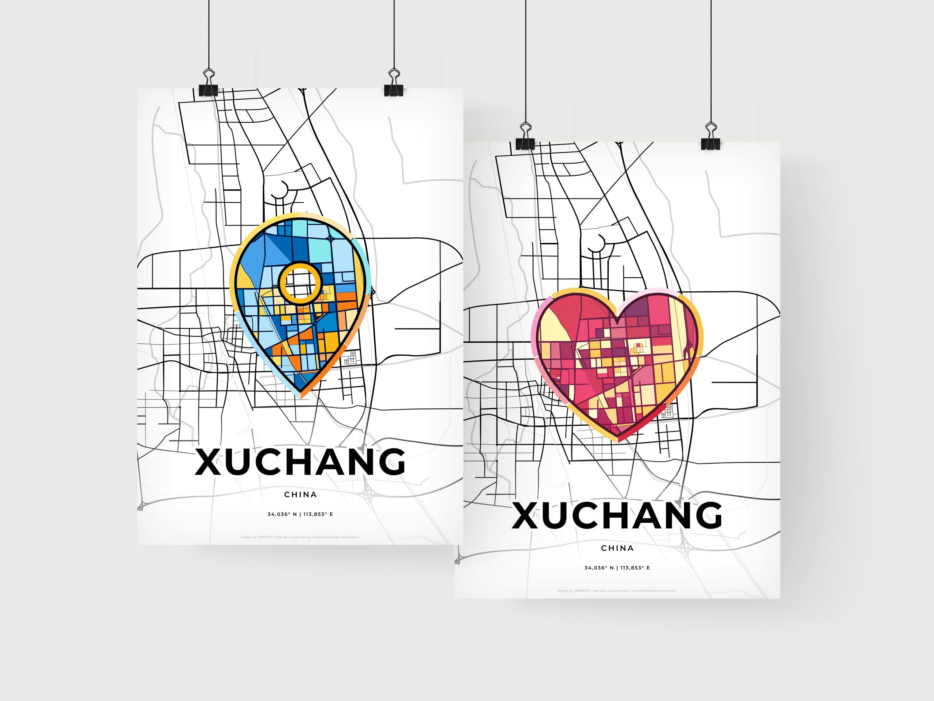Art Map of Xuchang China, Minimal Art Map With A Colorful Icon – HEBSTREIT
