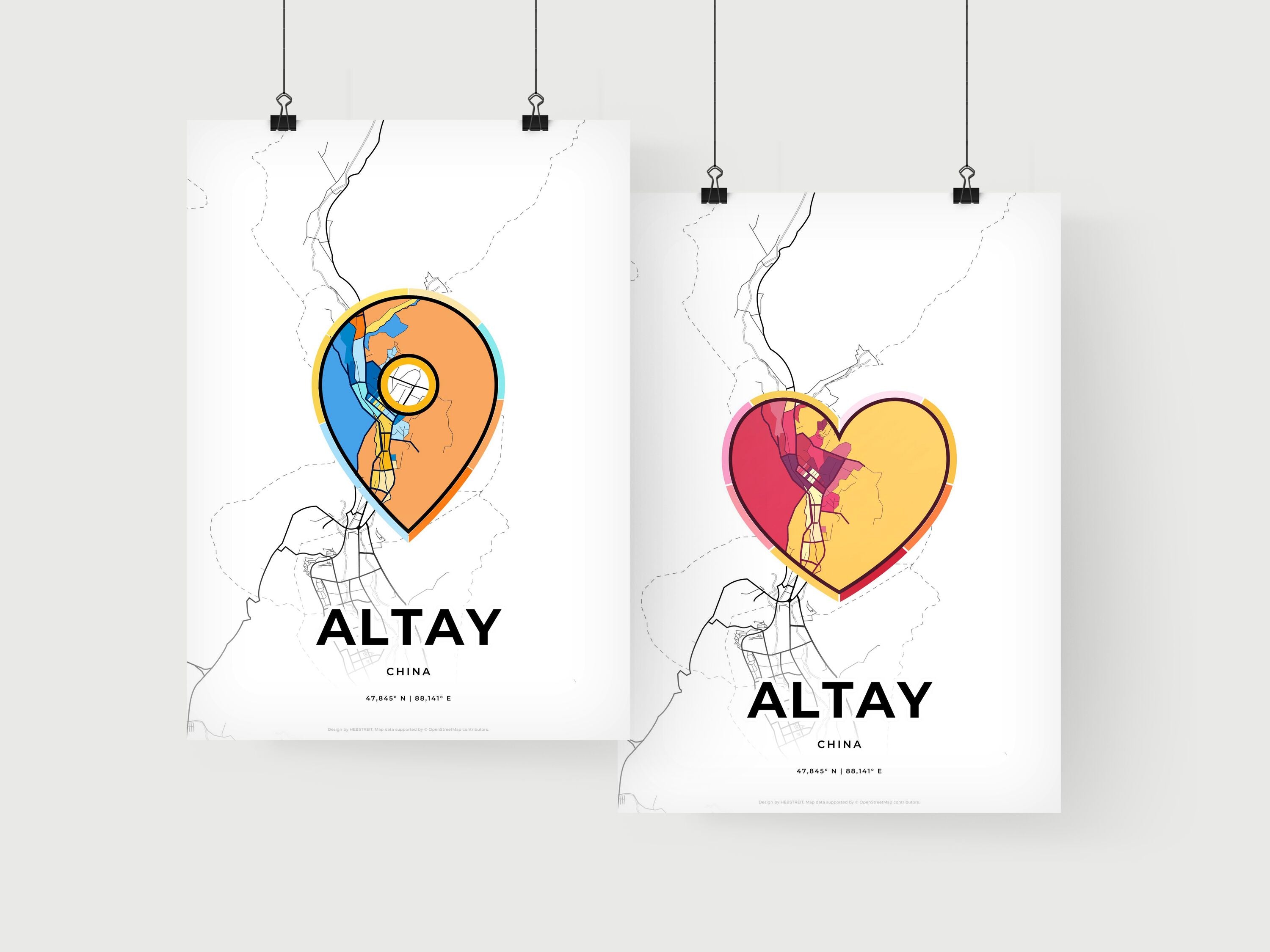 ALTAY CHINA minimal art map with a colorful icon. Creative city map ...