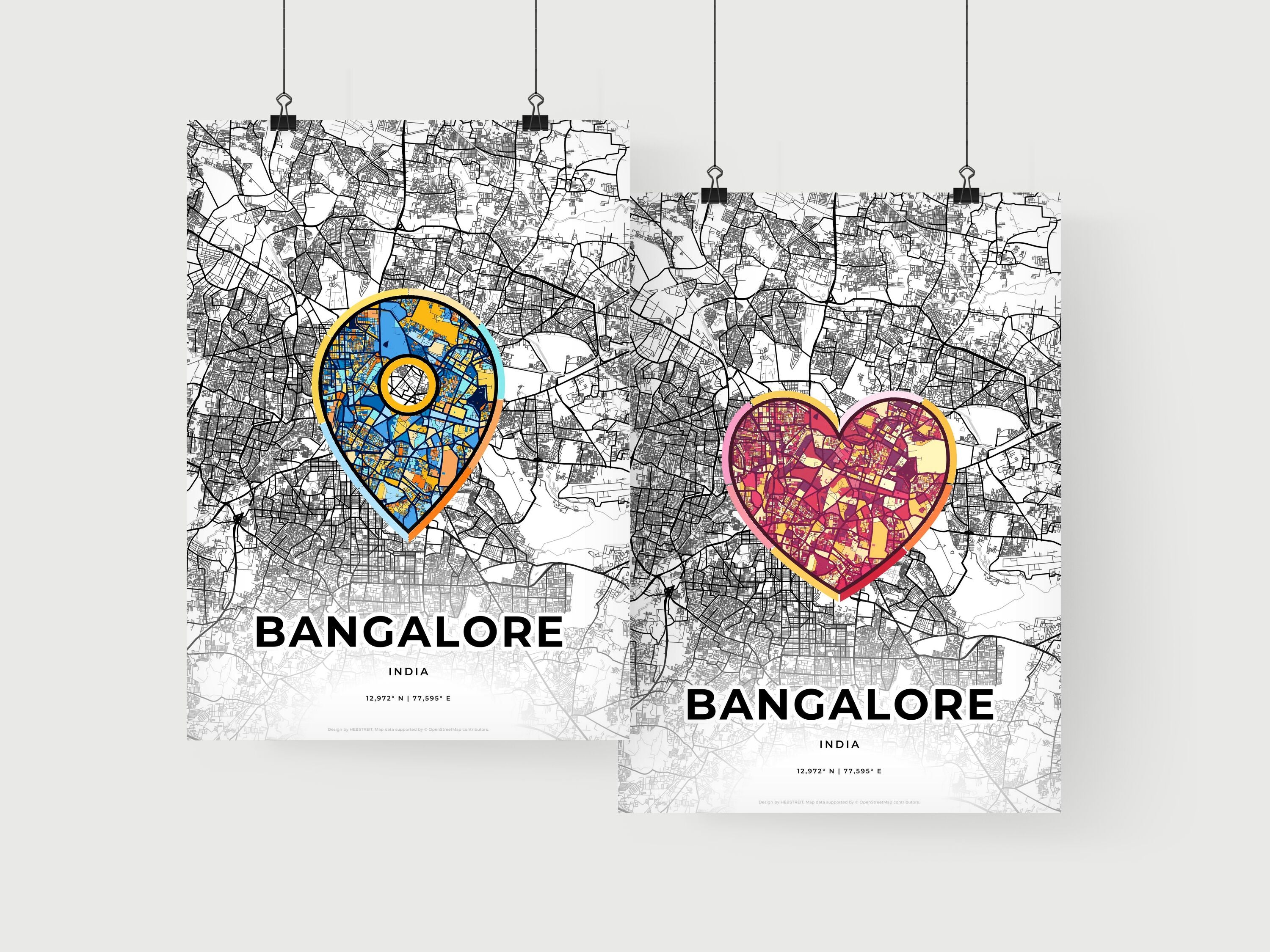 Art Map of Bangalore India, Minimal Art Map With A Colorful Icon ...