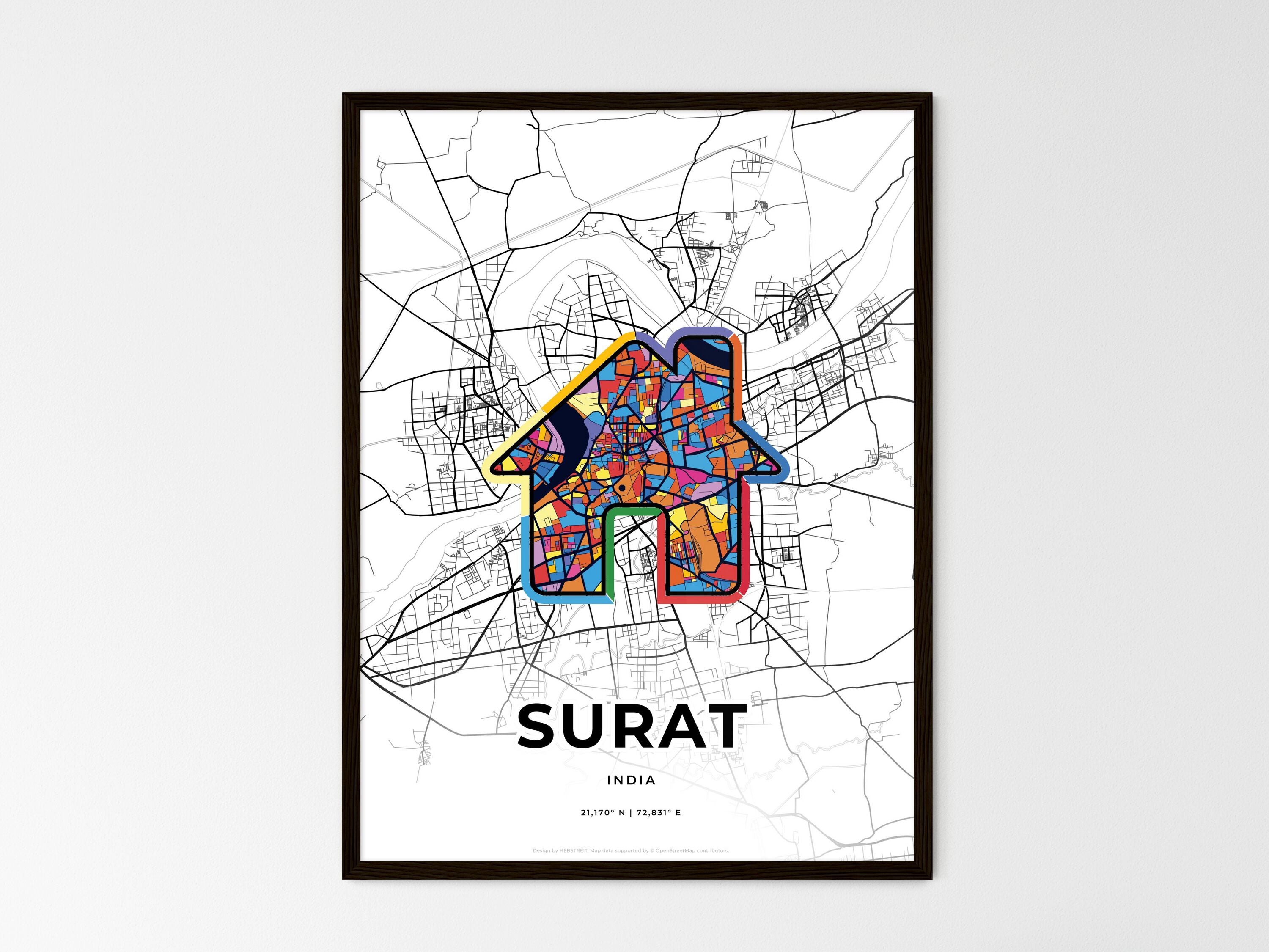SURAT INDIA minimal art map with a colorful icon. Creative city map ...