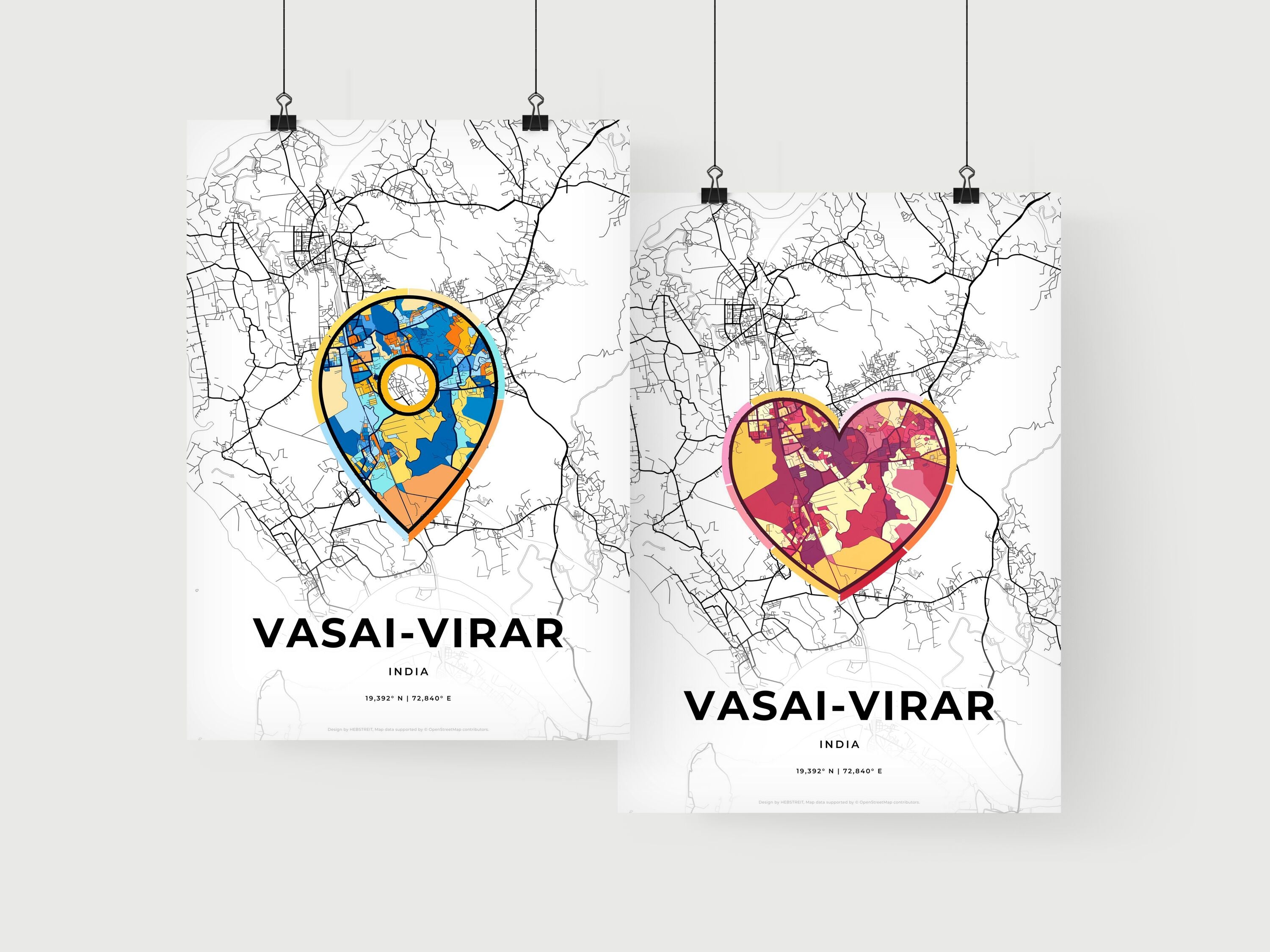 Art Map of Vasai-Virar India, Minimal Art Map With A Colorful Icon ...