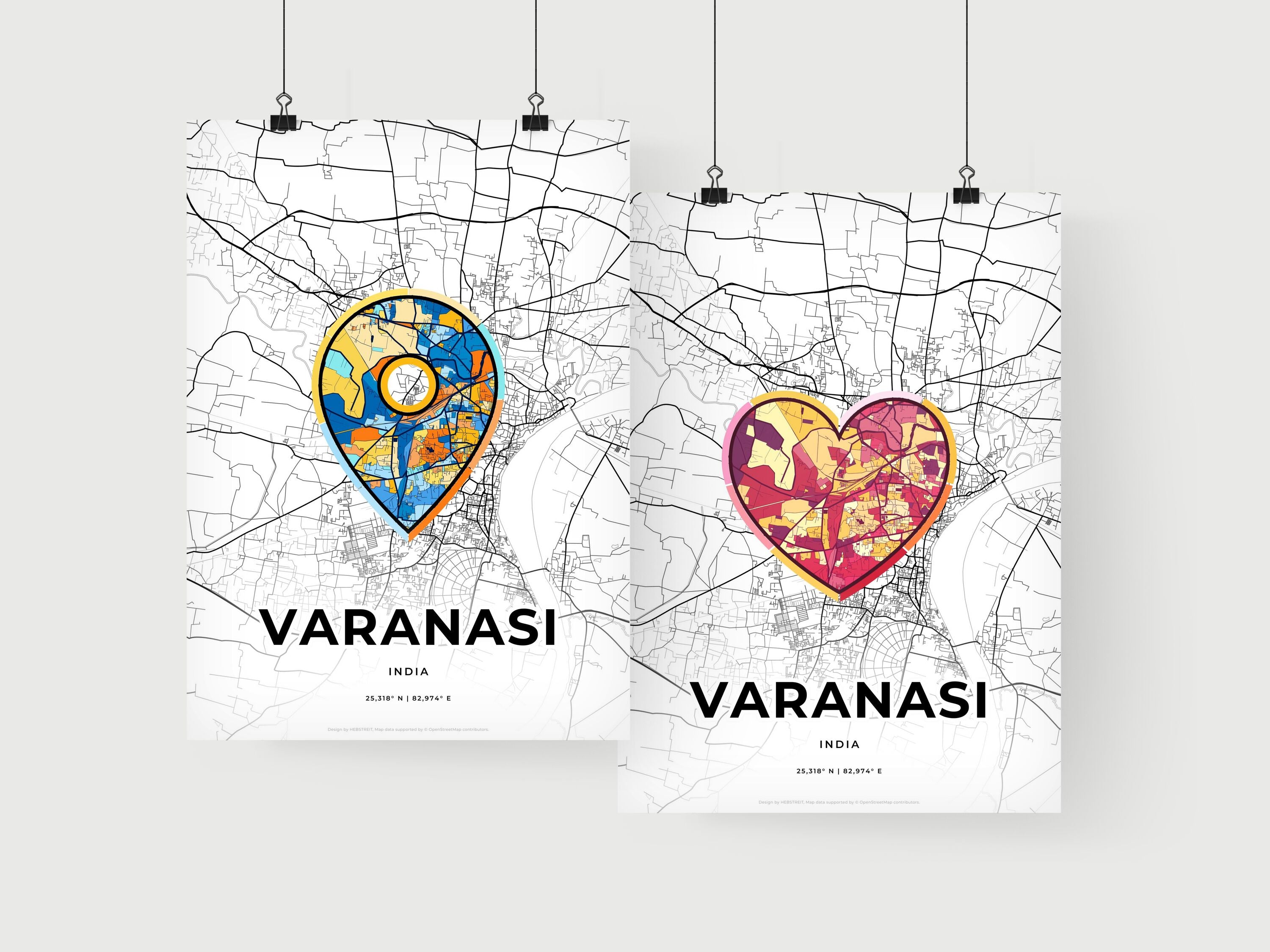Varanasi India, Minimal Art Map With A Colorful Icon – HEBSTREIT