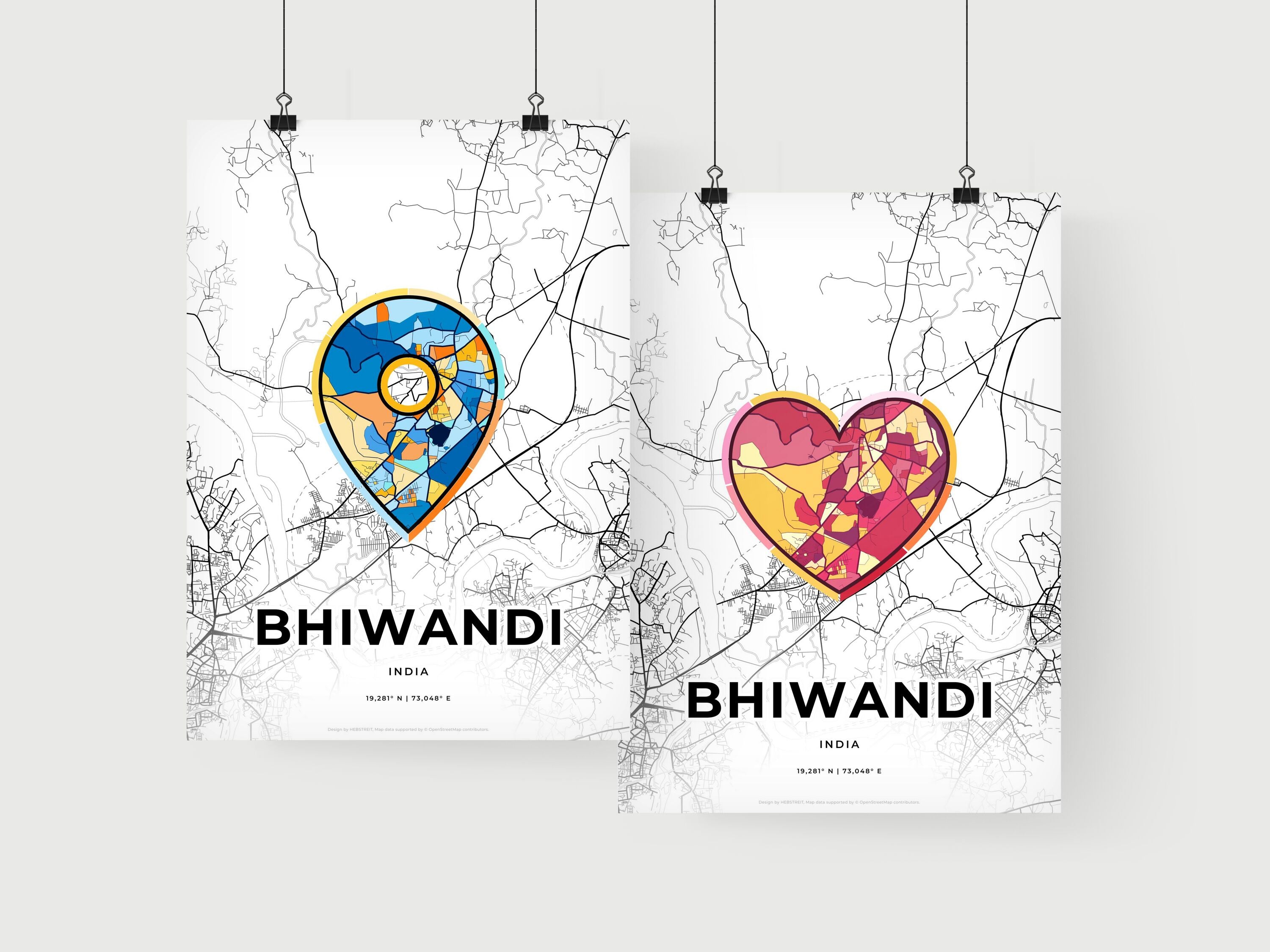 BHIWANDI INDIA minimal art map with a colorful icon. Creative city map ...