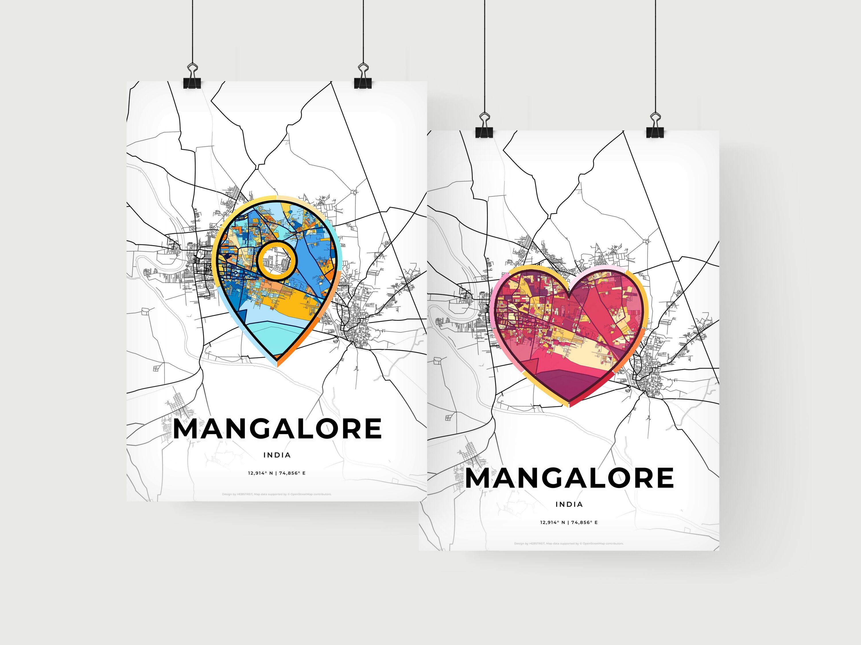 Art Map of Mangalore India, Minimal Art Map With A Colorful Icon ...