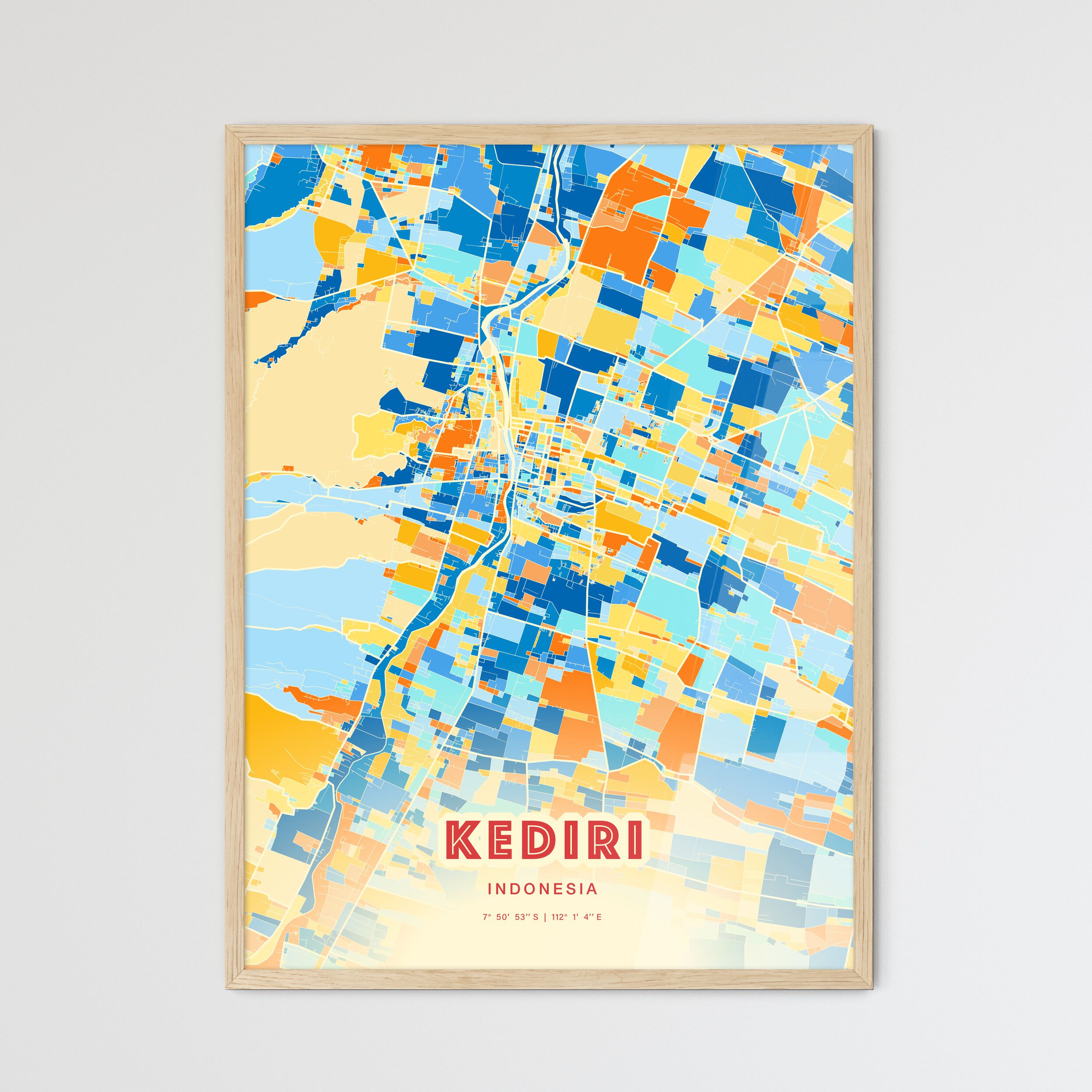 Colorful Kediri Indonesia Fine Art Map Poster | Customizable – HEBSTREIT
