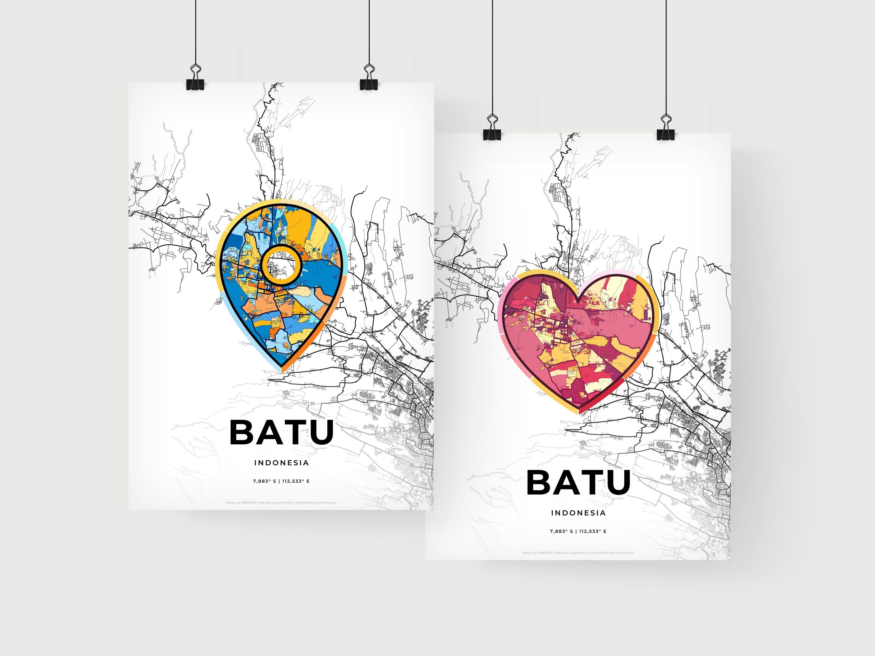 Batu Indonesia, Minimal Art Map With A Colorful Icon – HEBSTREIT