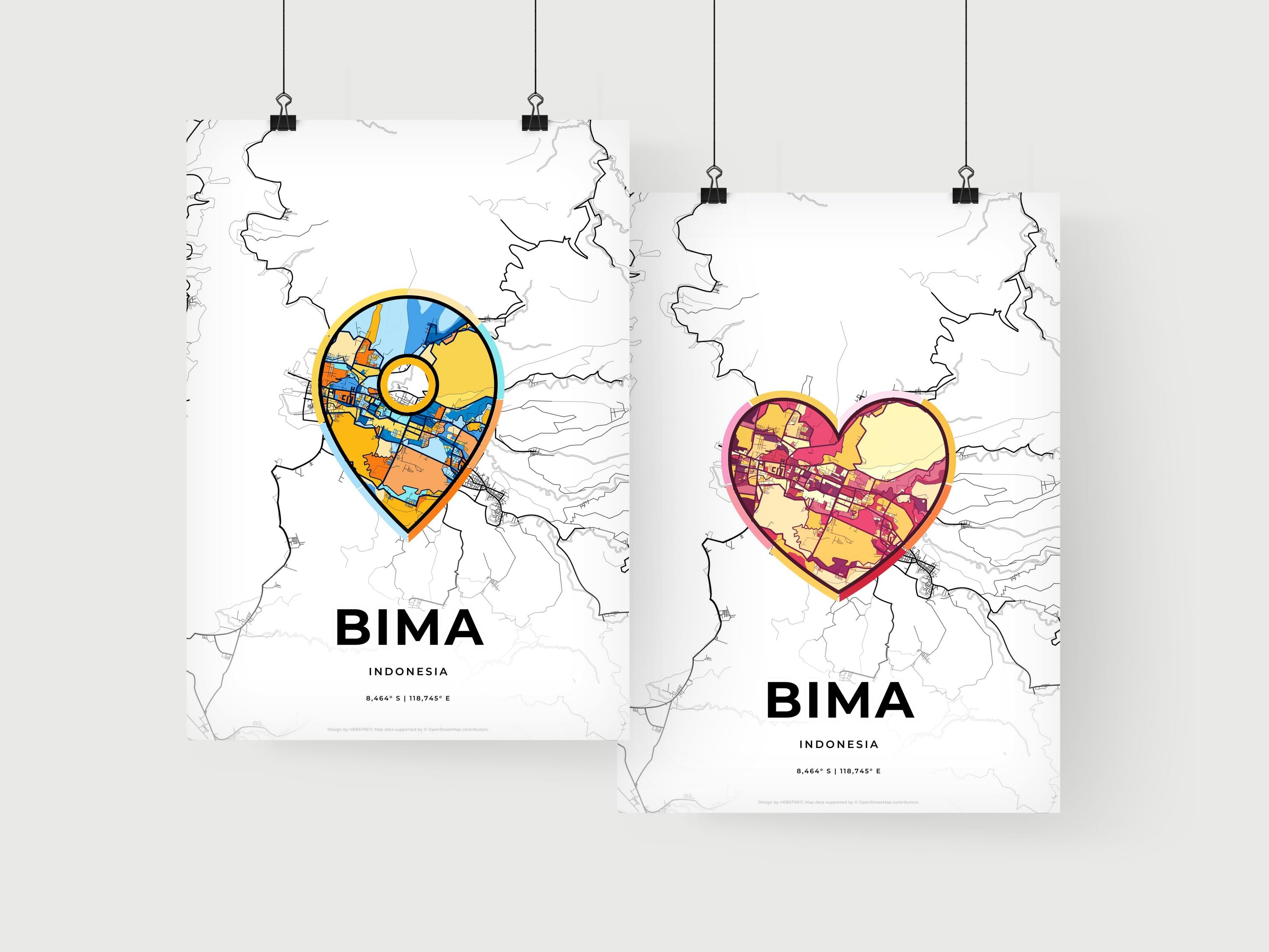Bima Indonesia, Minimal Art Map With A Colorful Icon – HEBSTREIT