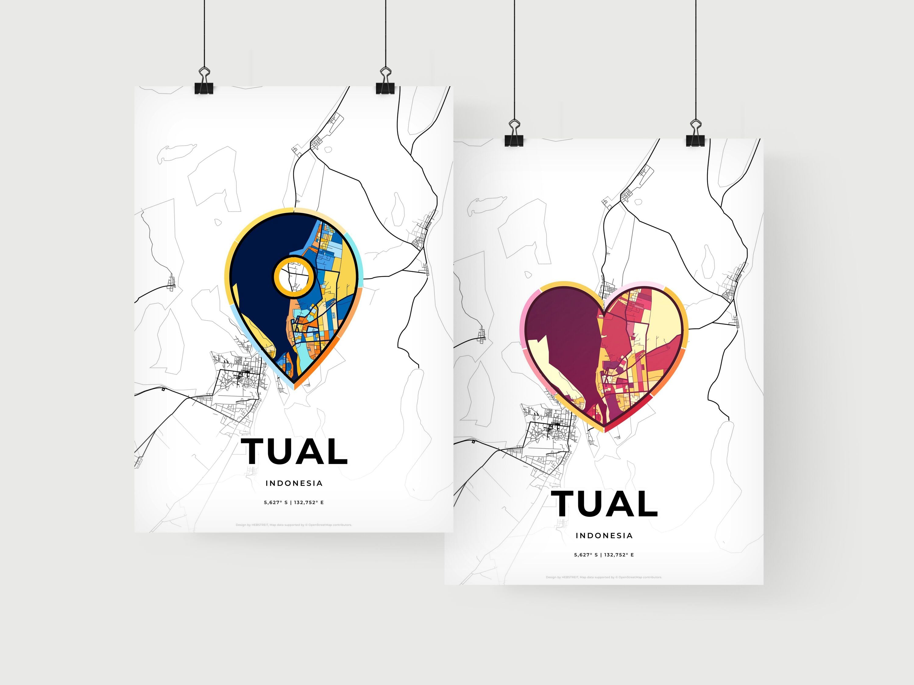 TUAL INDONESIA minimal art map with a colorful icon. Creative city map ...