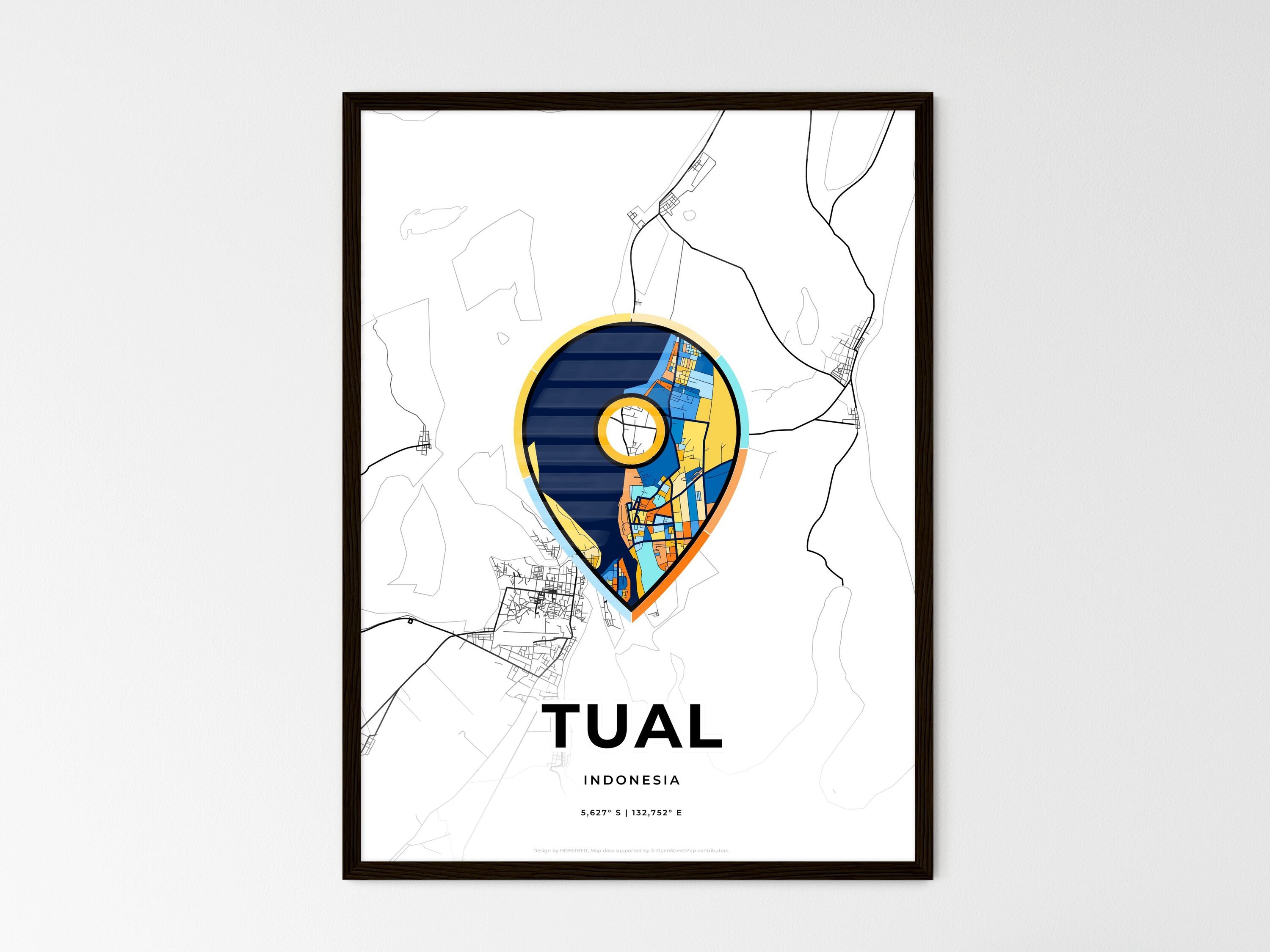 TUAL INDONESIA minimal art map with a colorful icon. Creative city map ...