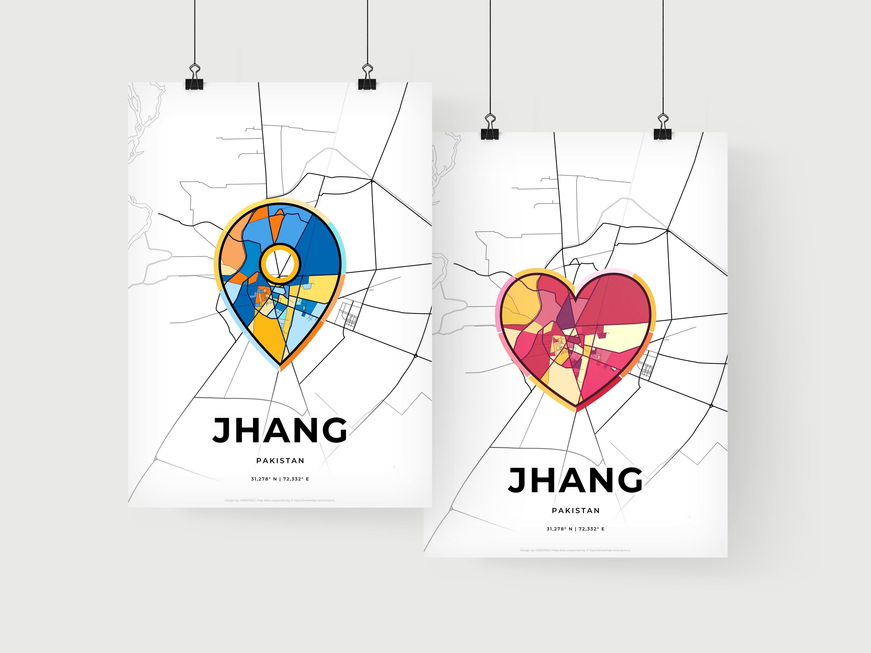 Jhang Pakistan, Minimal Art Map With A Colorful Icon – HEBSTREIT