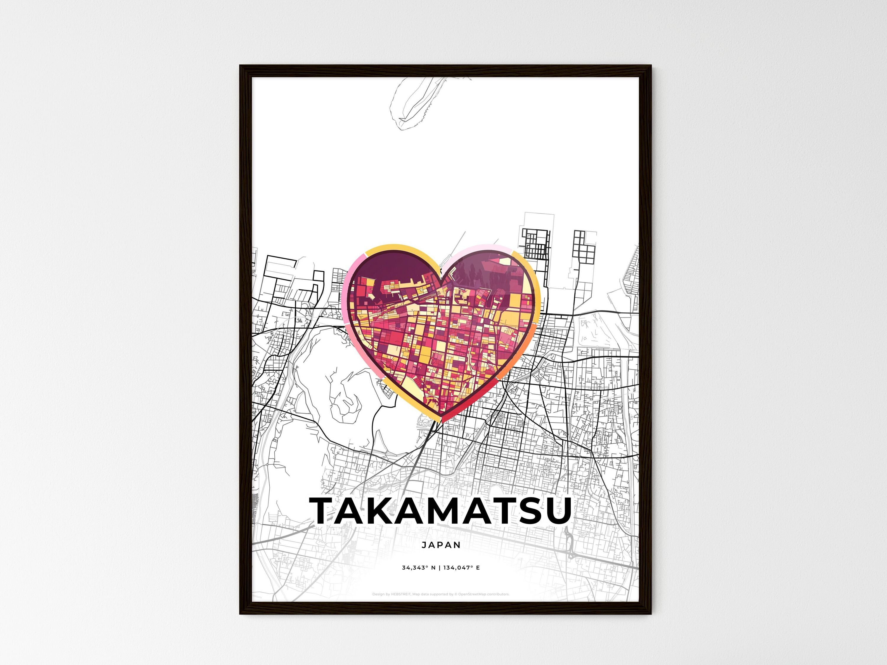 TAKAMATSU JAPAN minimal art map with a colorful icon. Creative city map ...