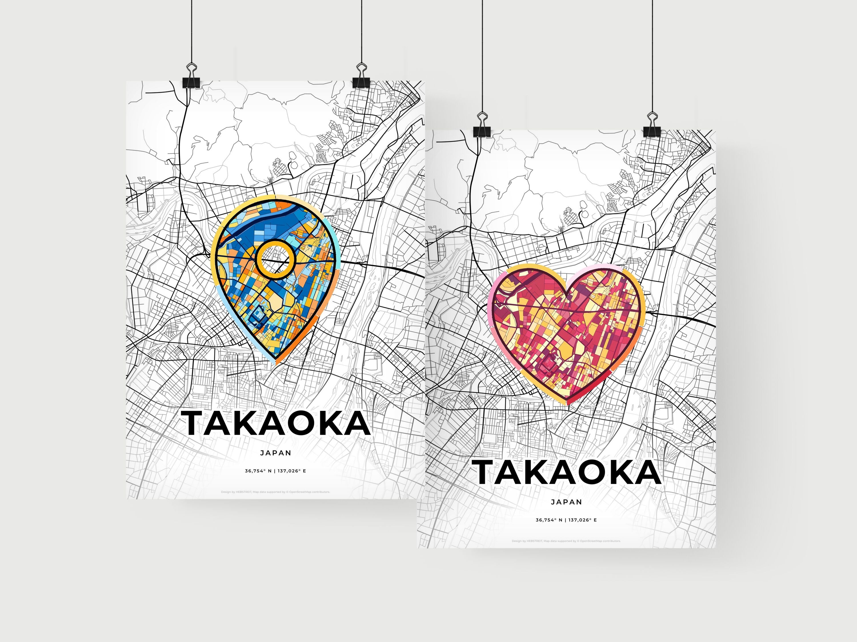 TAKAOKA JAPAN minimal art map with a colorful icon. Creative city map ...