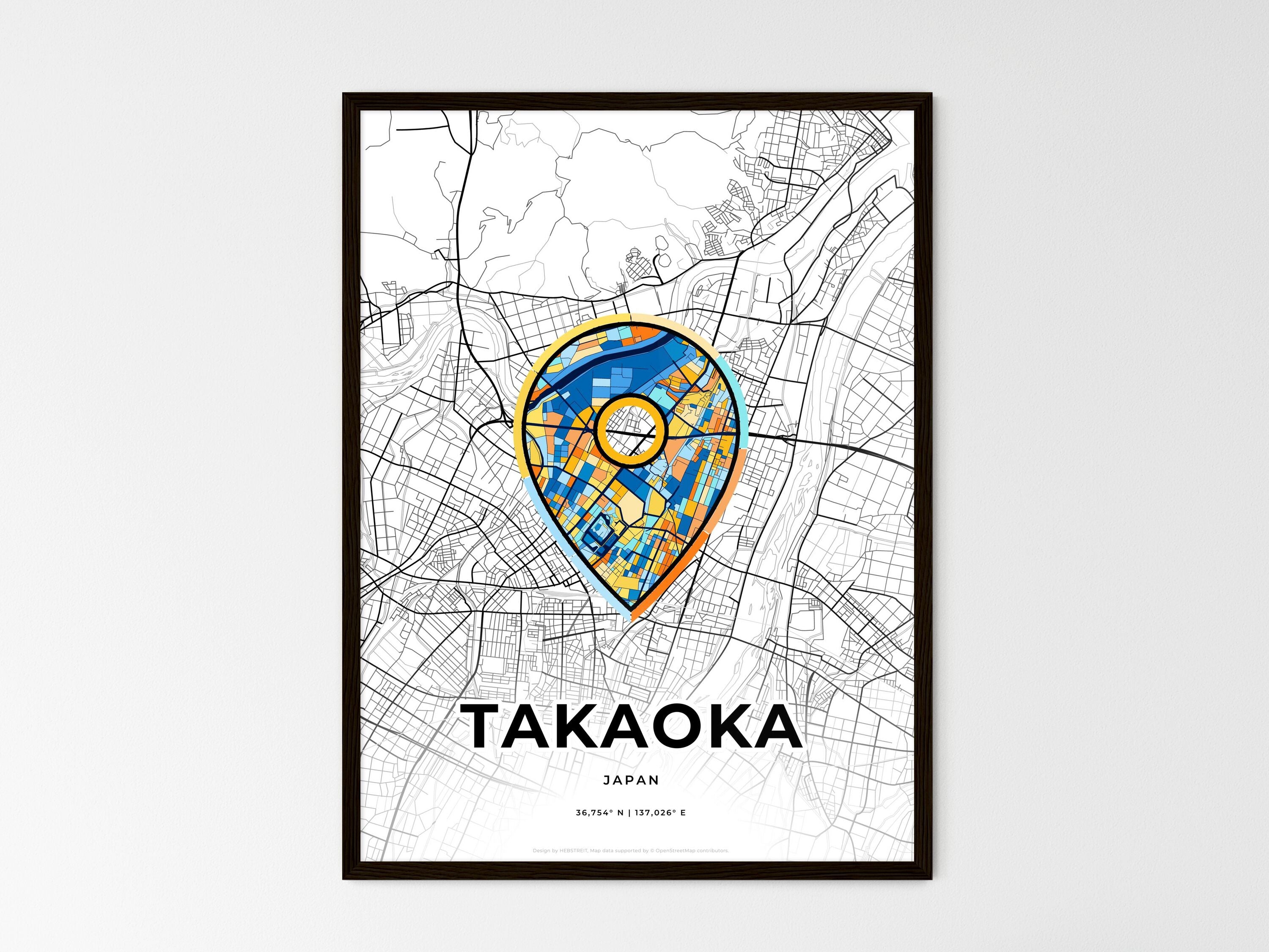 TAKAOKA JAPAN minimal art map with a colorful icon. Creative city map ...
