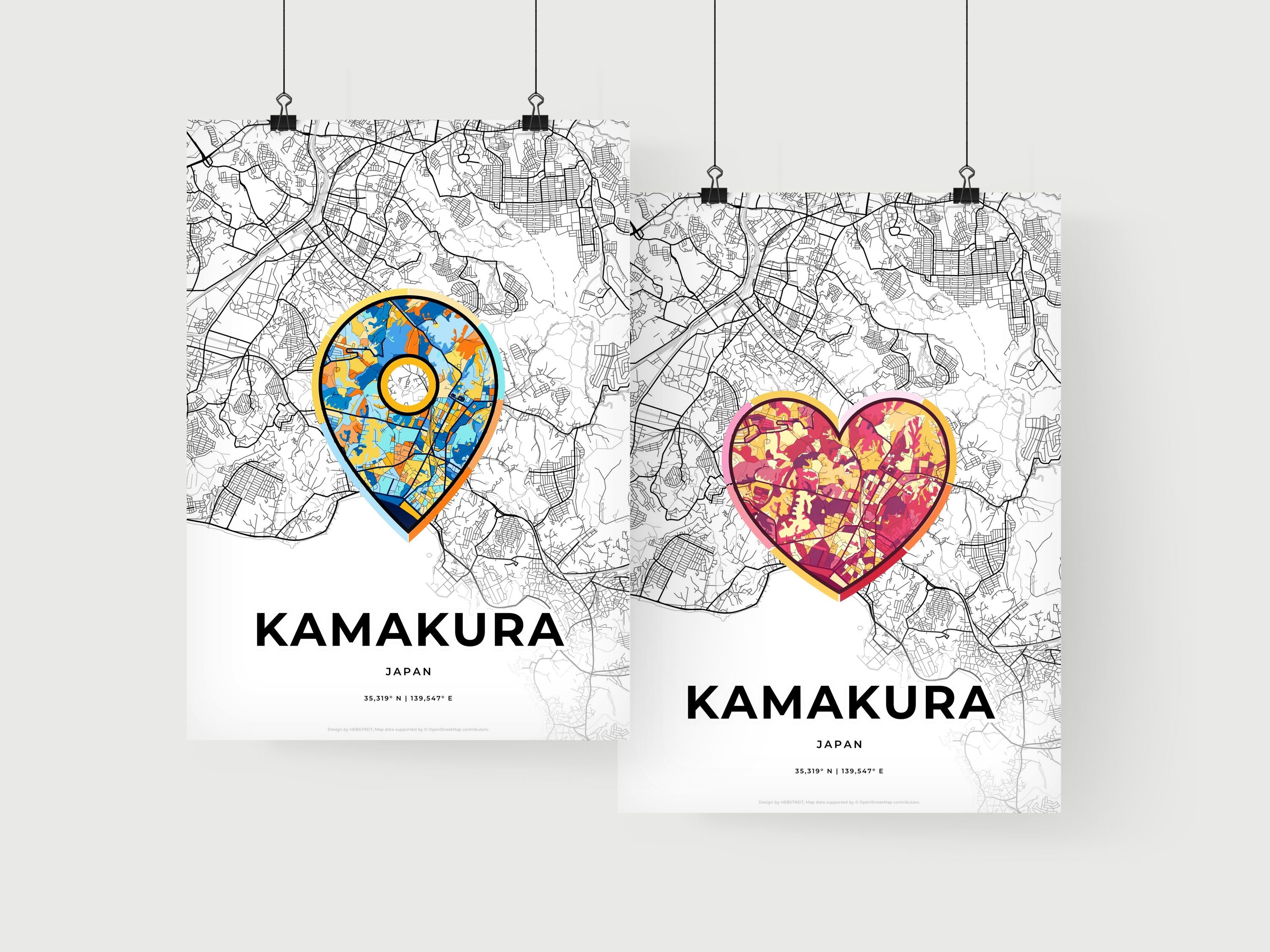 KAMAKURA JAPAN minimal art map with a colorful icon. Creative city map ...